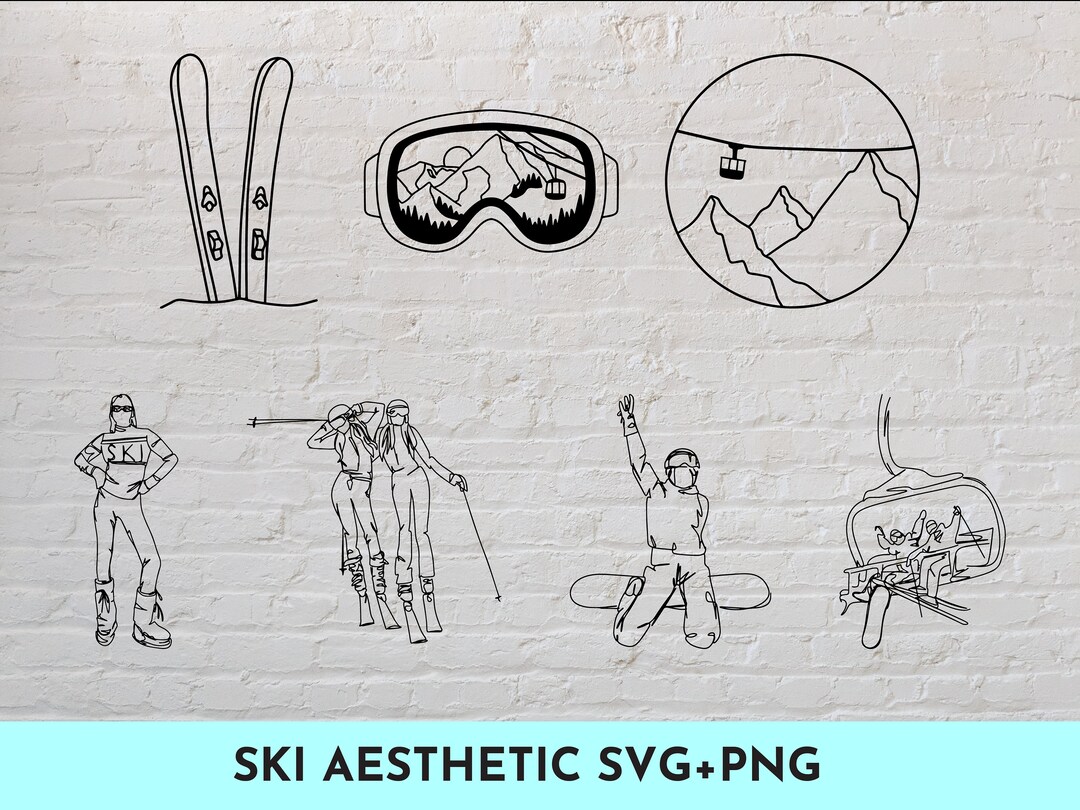7 Ski and Snowboard Aesthetic SVG + PNG Bundle Lineart Minimalist Girly ...