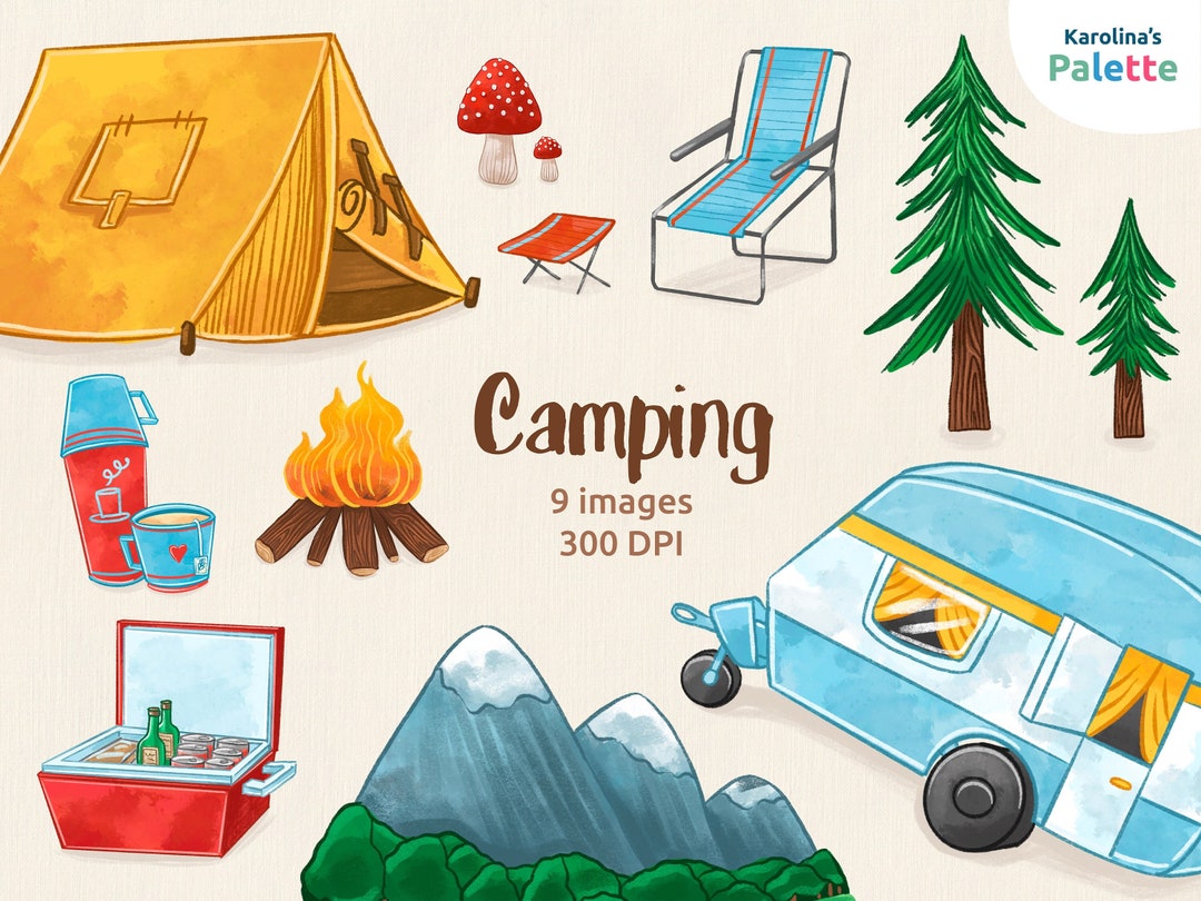 Watercolor Camping Clipart Digital Image Download Tent - Etsy