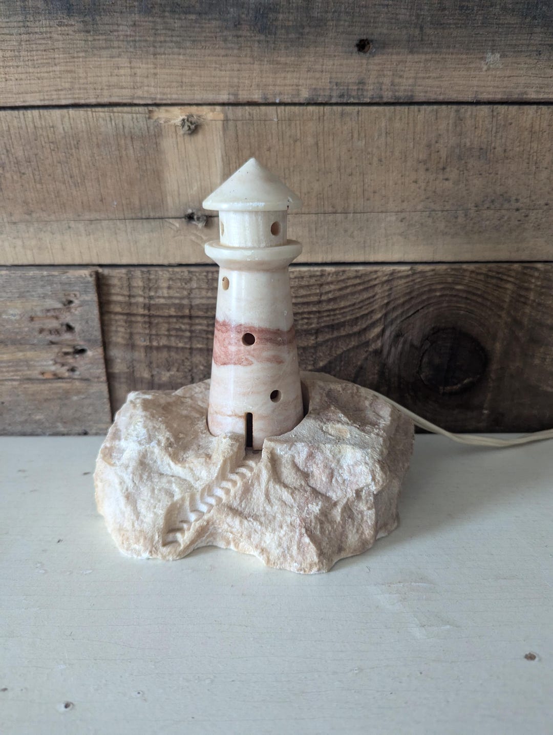 Alabaster Lighthouse Vintage 1930 Stone Lamp Lighthouse Coastal Decor ...