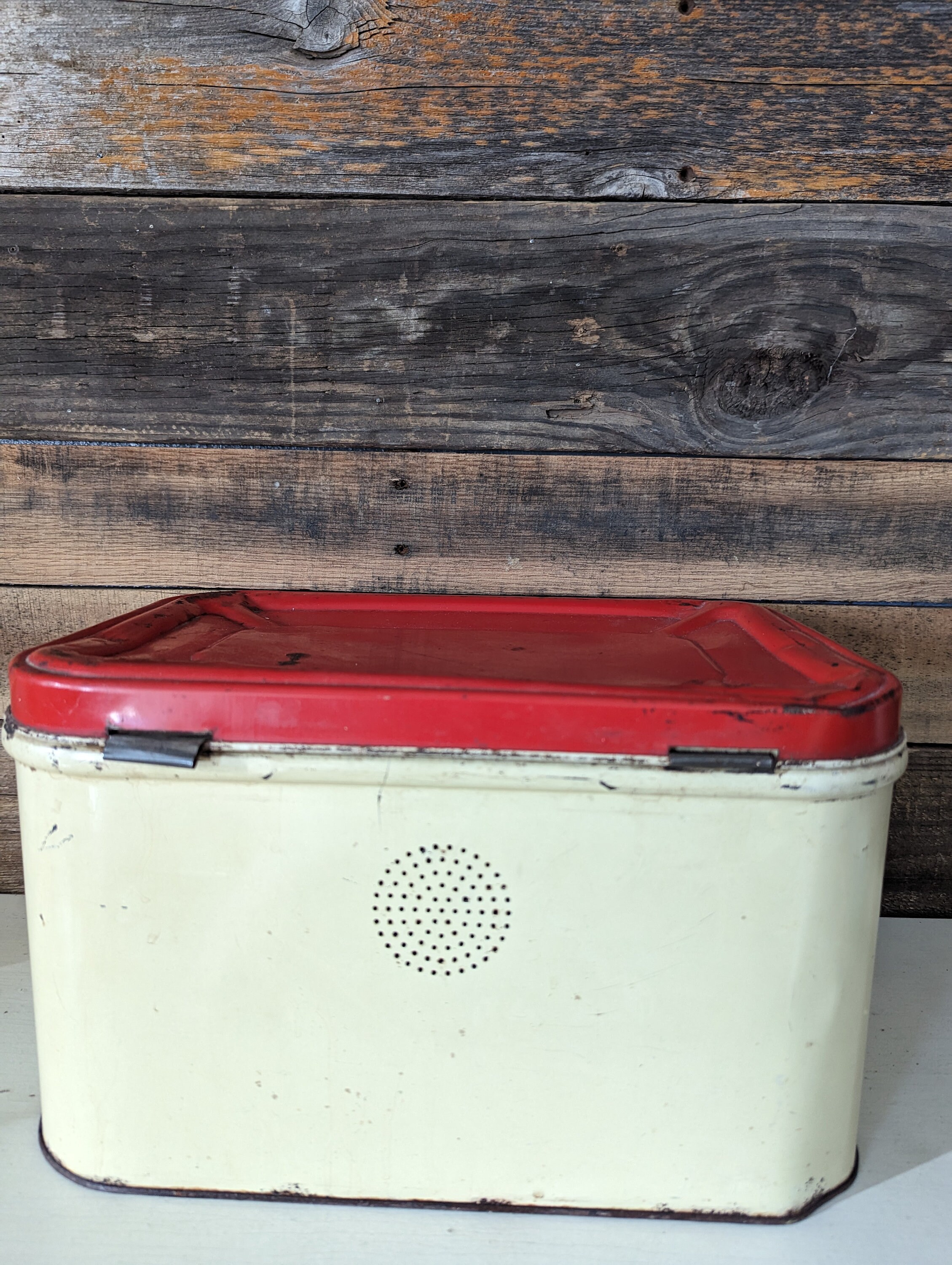 Vintage Metal Bread Box Red and Cream - Etsy