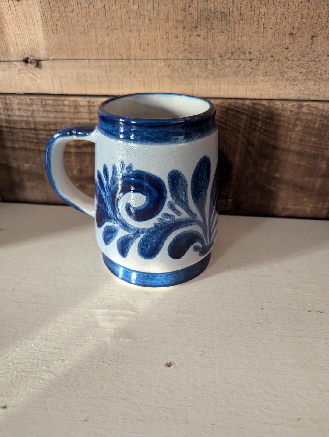 Handarbeit Cobalt Blue and Gray Salt Glaze Mug Opa Gift - Etsy
