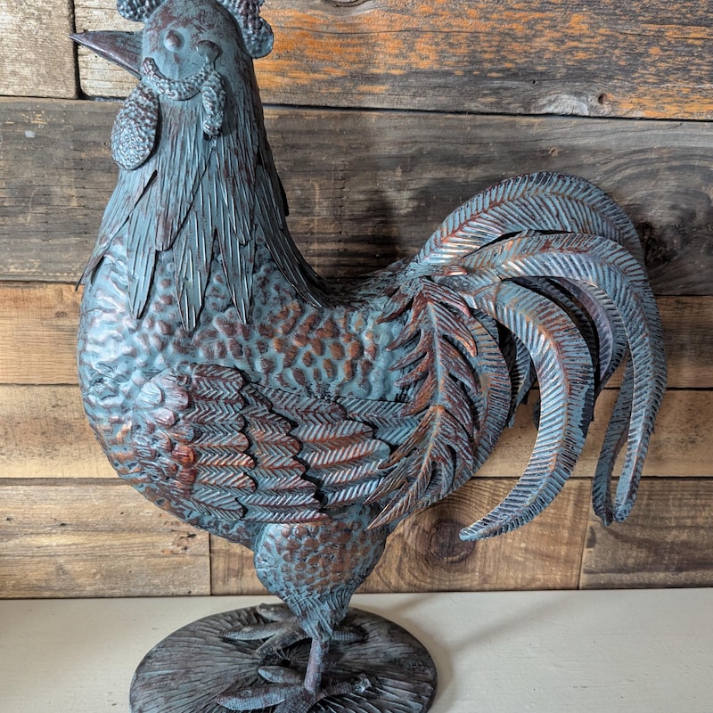 Large Metal Rooster Statue - Etsy