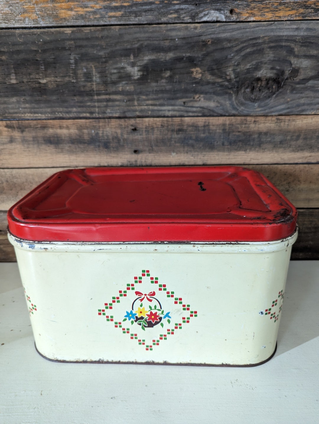 Vintage Metal Bread Box Red and Cream - Etsy