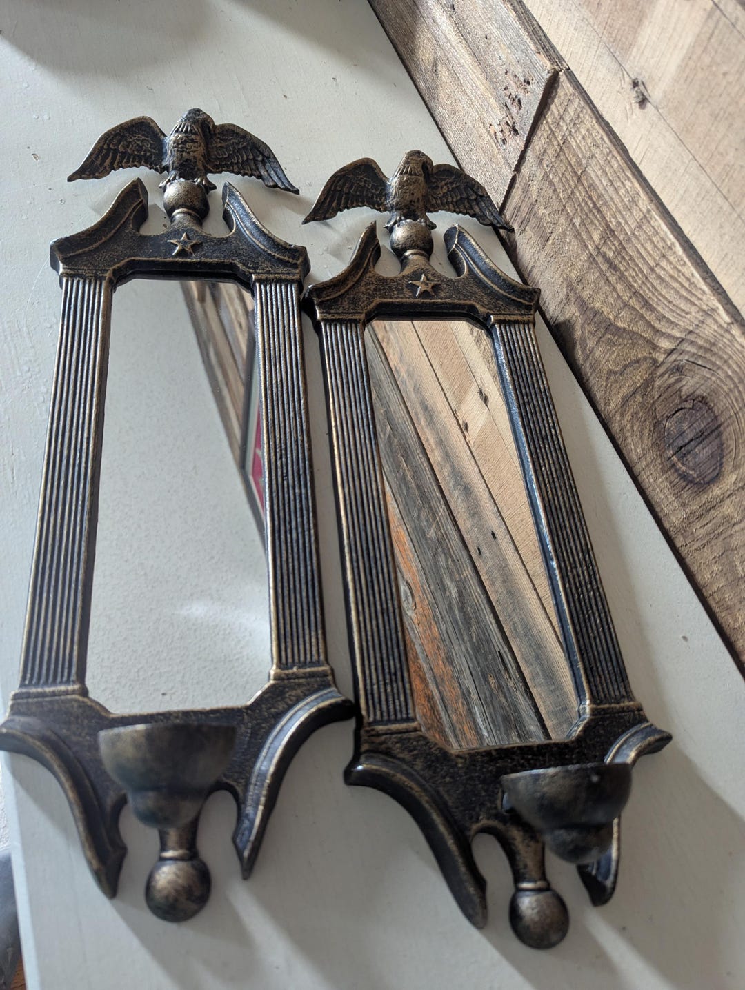 Vintage Federal Eagle Candle Sconce With Mirror Set of Two Black and ...
