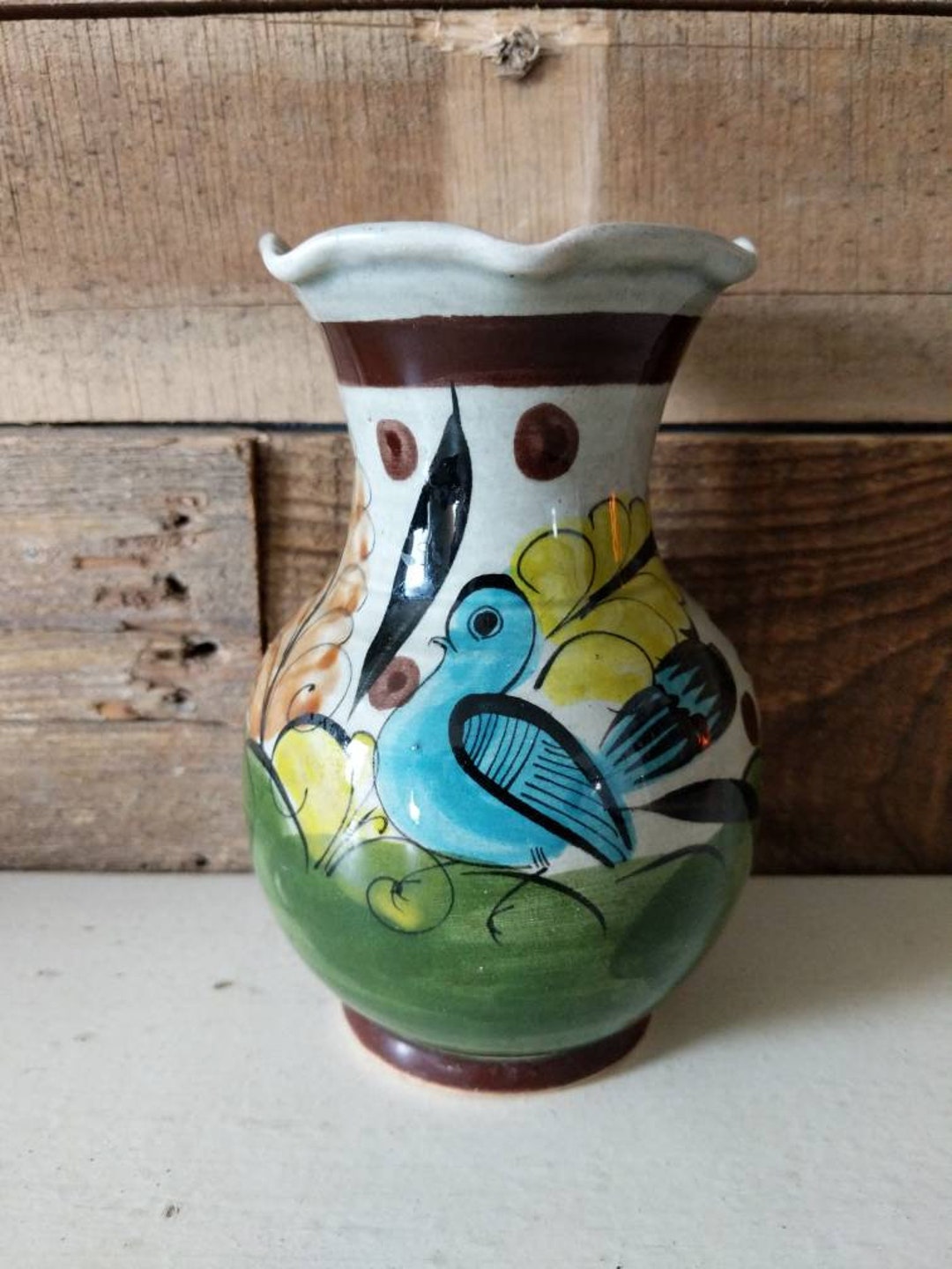 Vintage Blue Bird Ceramic Vase: Bohemian Floral Decor (6") - Etsy
