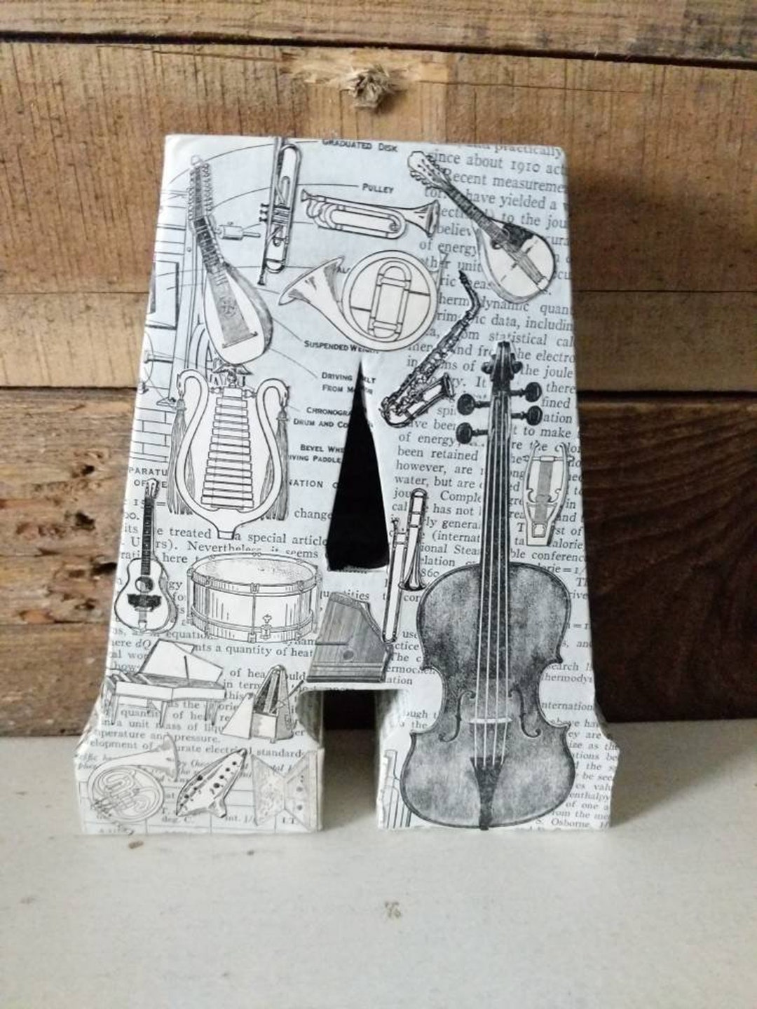 Metal Letter Decoupage Vintage Paper Instruments Initial a Music - Etsy