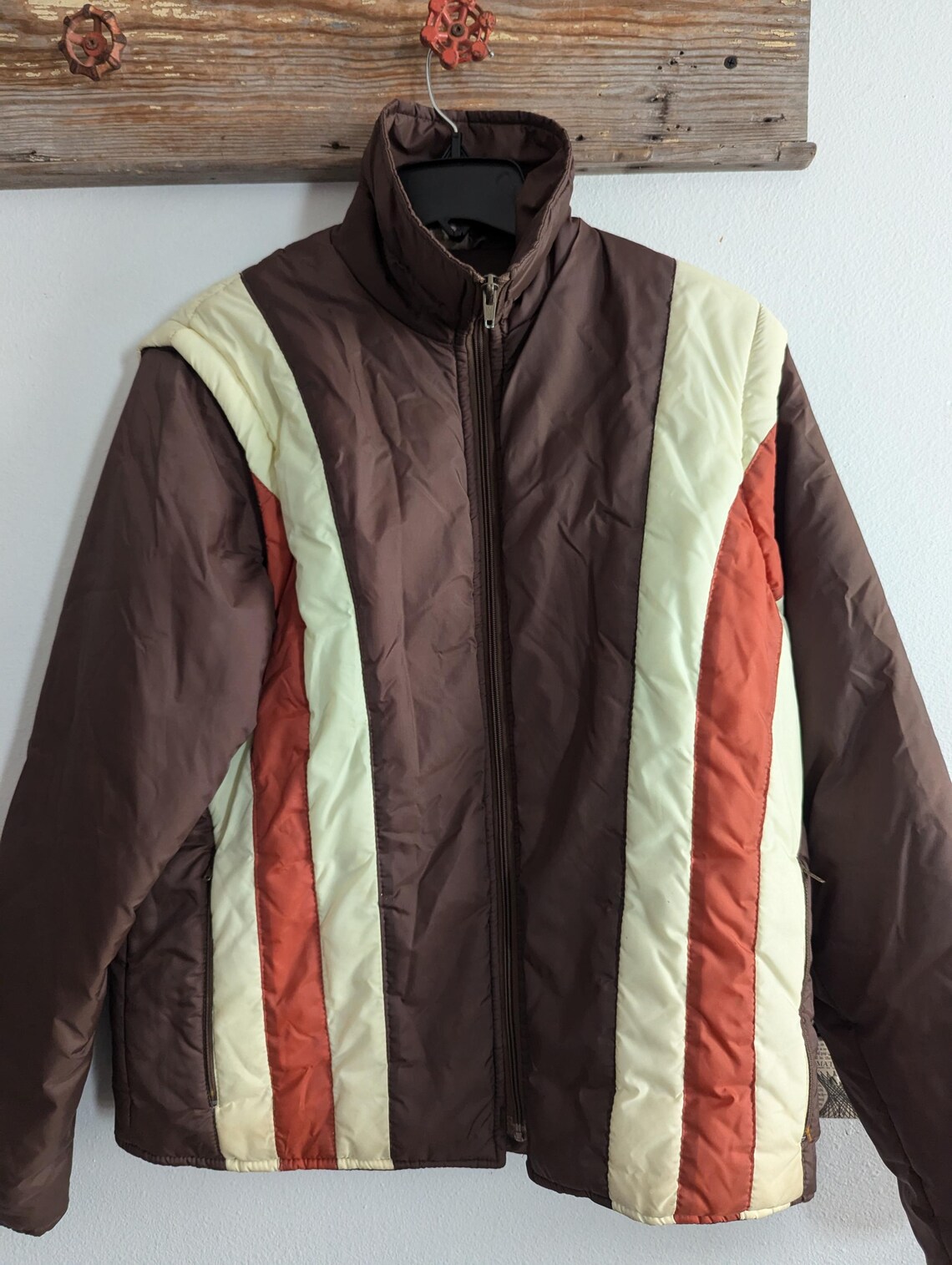 Vintage Vanderbilt Ski Jacket Brown Cream Rust Convertible Coat Zipper ...