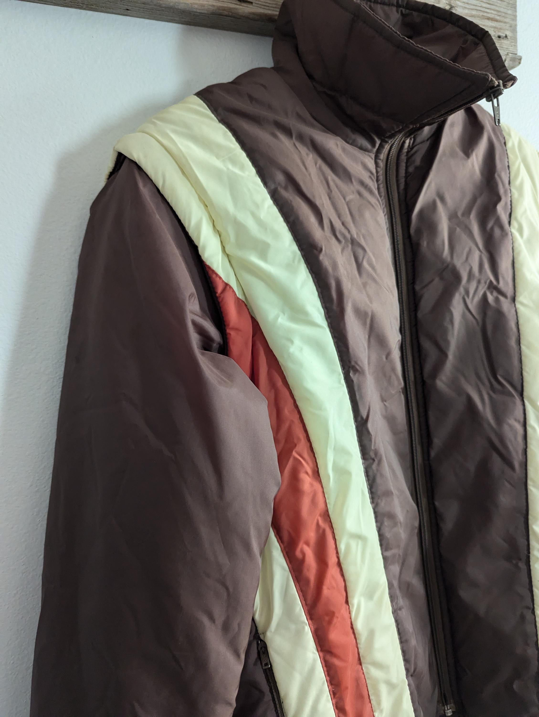 Vintage Vanderbilt Ski Jacket Brown Cream Rust Convertible Coat Zipper ...