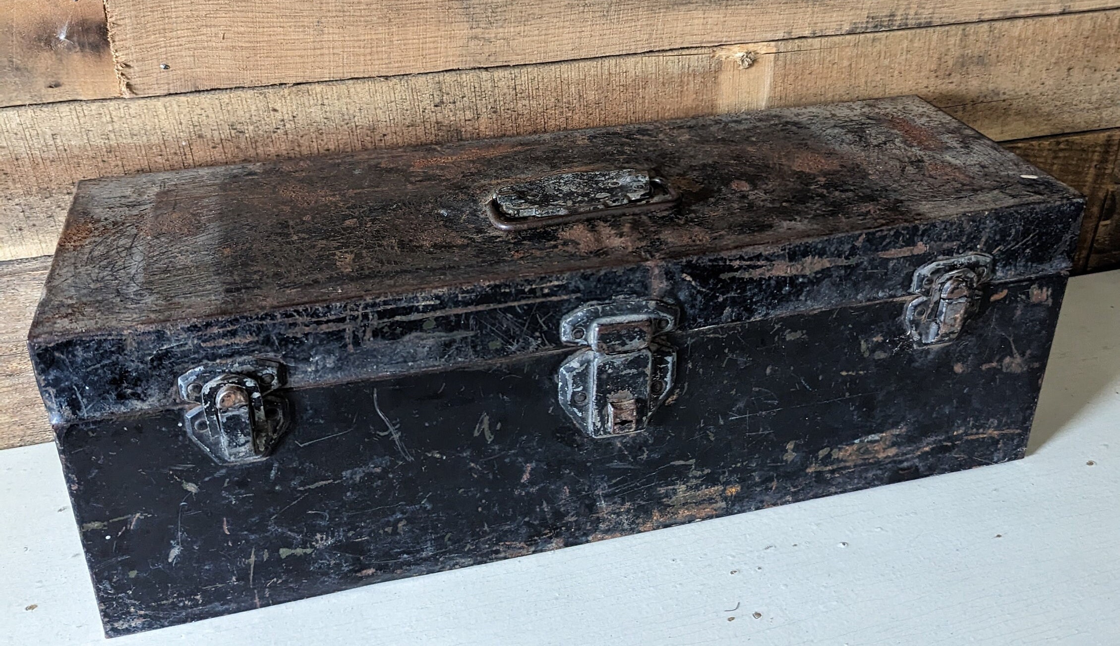 Black Vintage Tool Box Metal Box With Rust Patina - Etsy