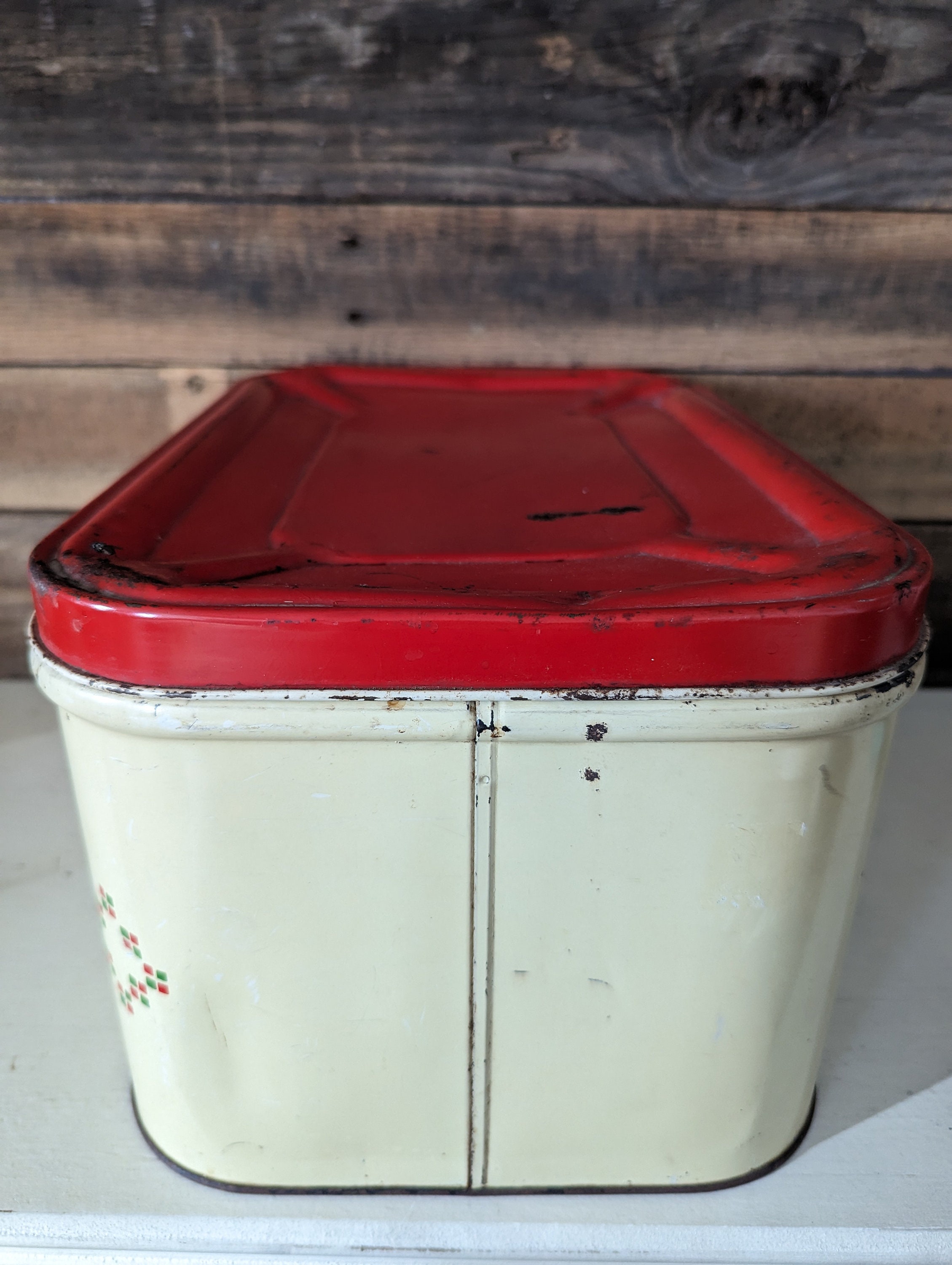 Vintage Metal Bread Box Red and Cream - Etsy