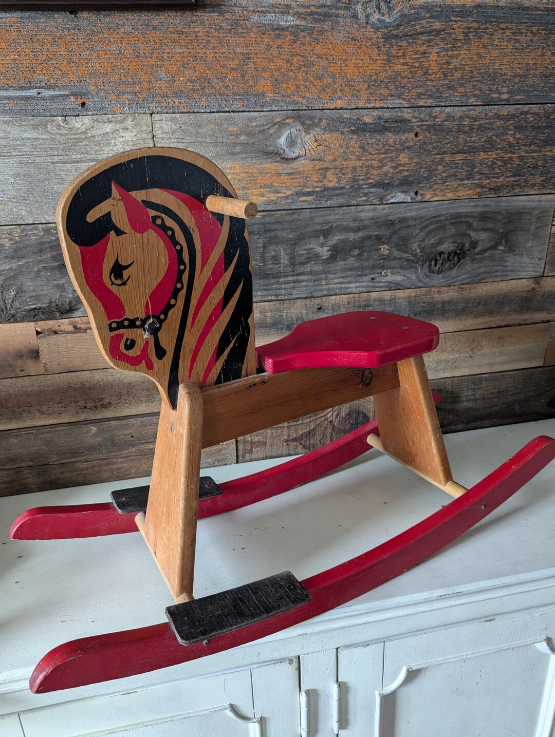 Vintage Wooden Child's Rocking Horse Toddler Rocking Toy Antique ...