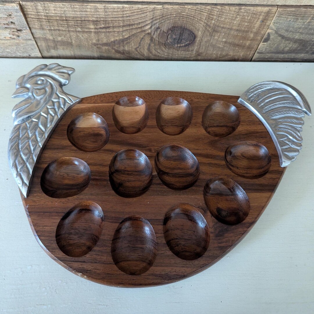 Chicken Shaped Acacia Wood Egg Platter Serving Tray Wood and Metal - Etsy