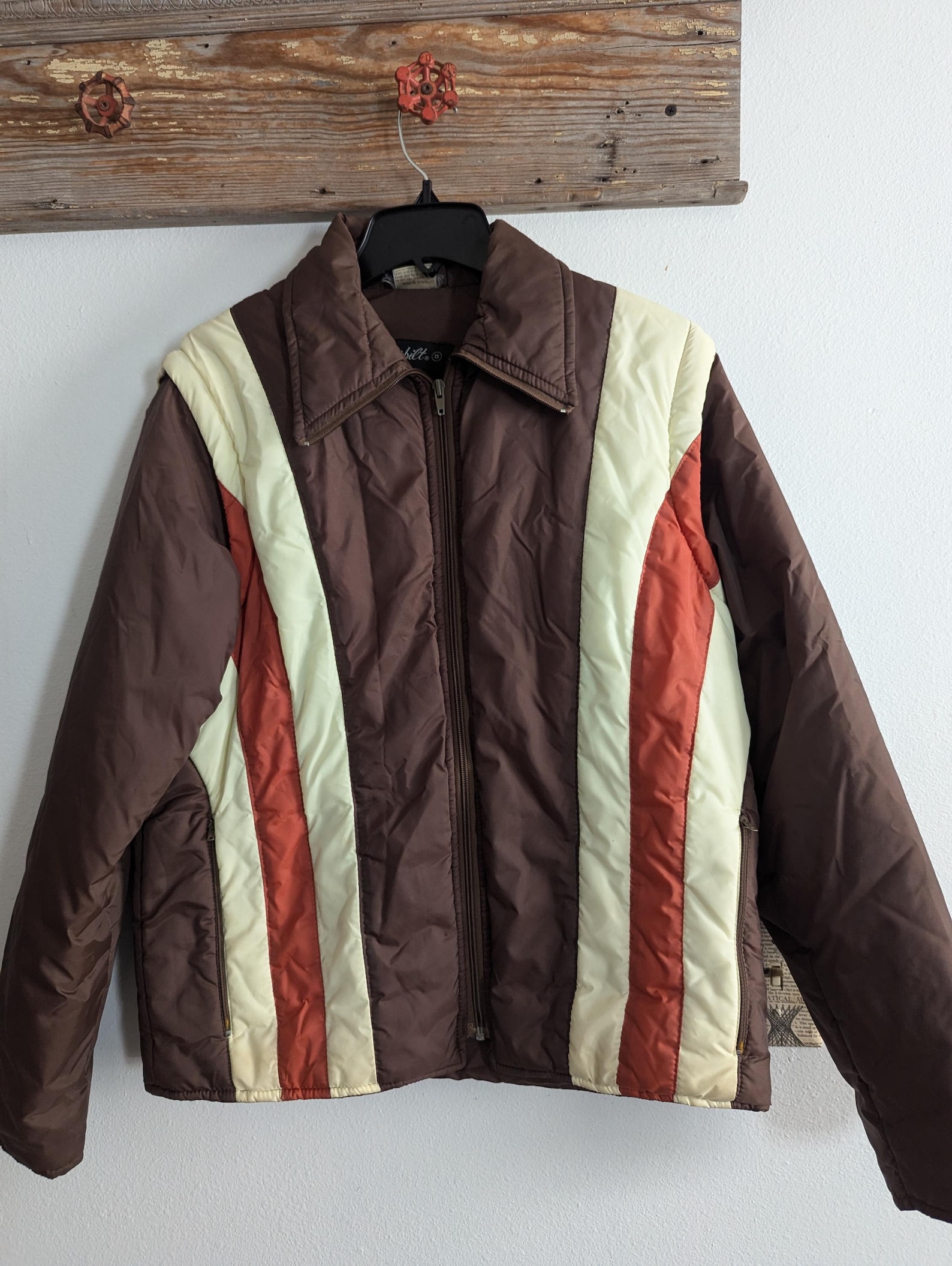 Vintage Vanderbilt Ski Jacket Brown Cream Rust Convertible Coat Zipper ...