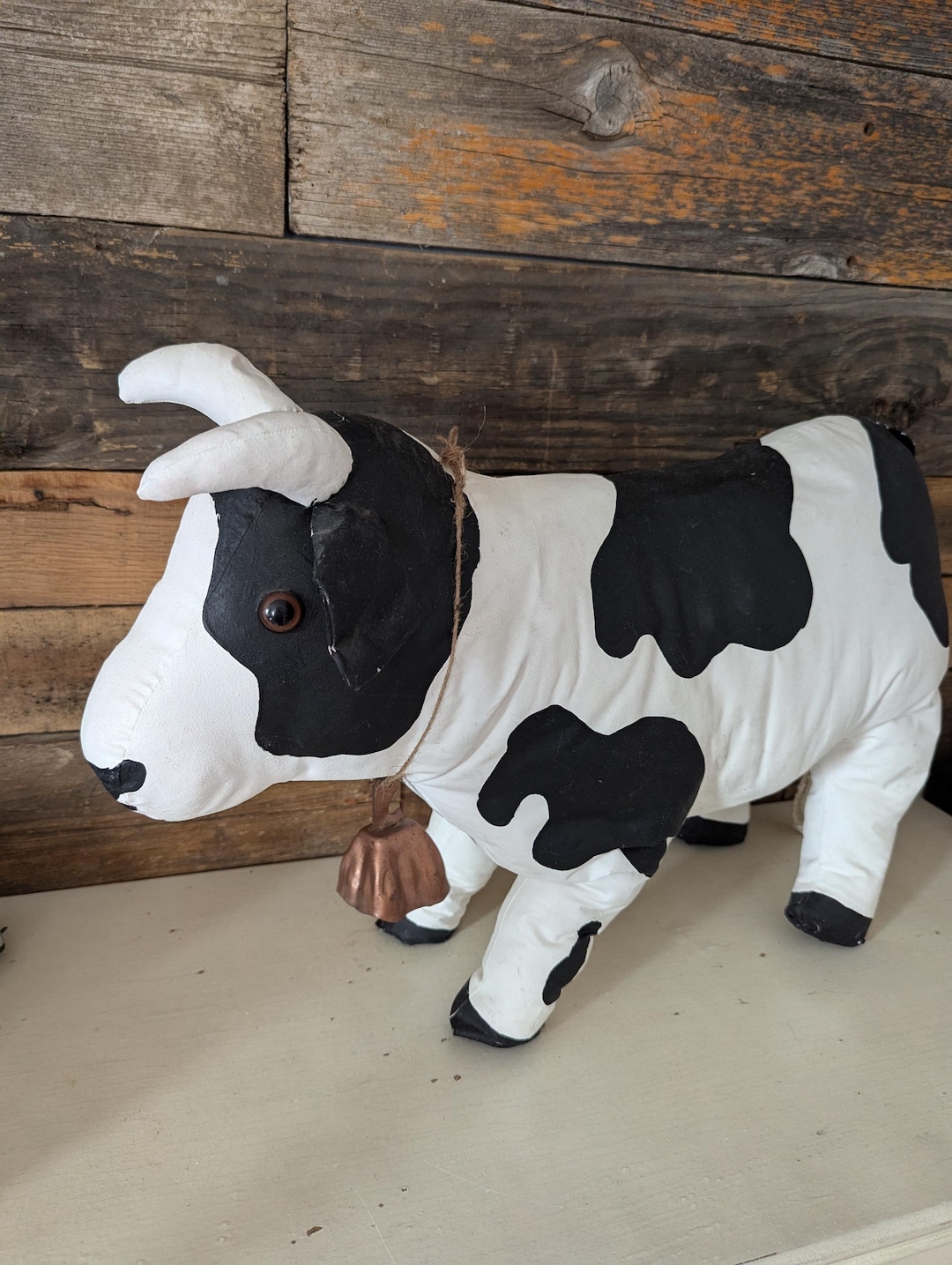 Vintage Handmade Primitive Dairy Cow Large Stuffed Cow With Bell - Etsy