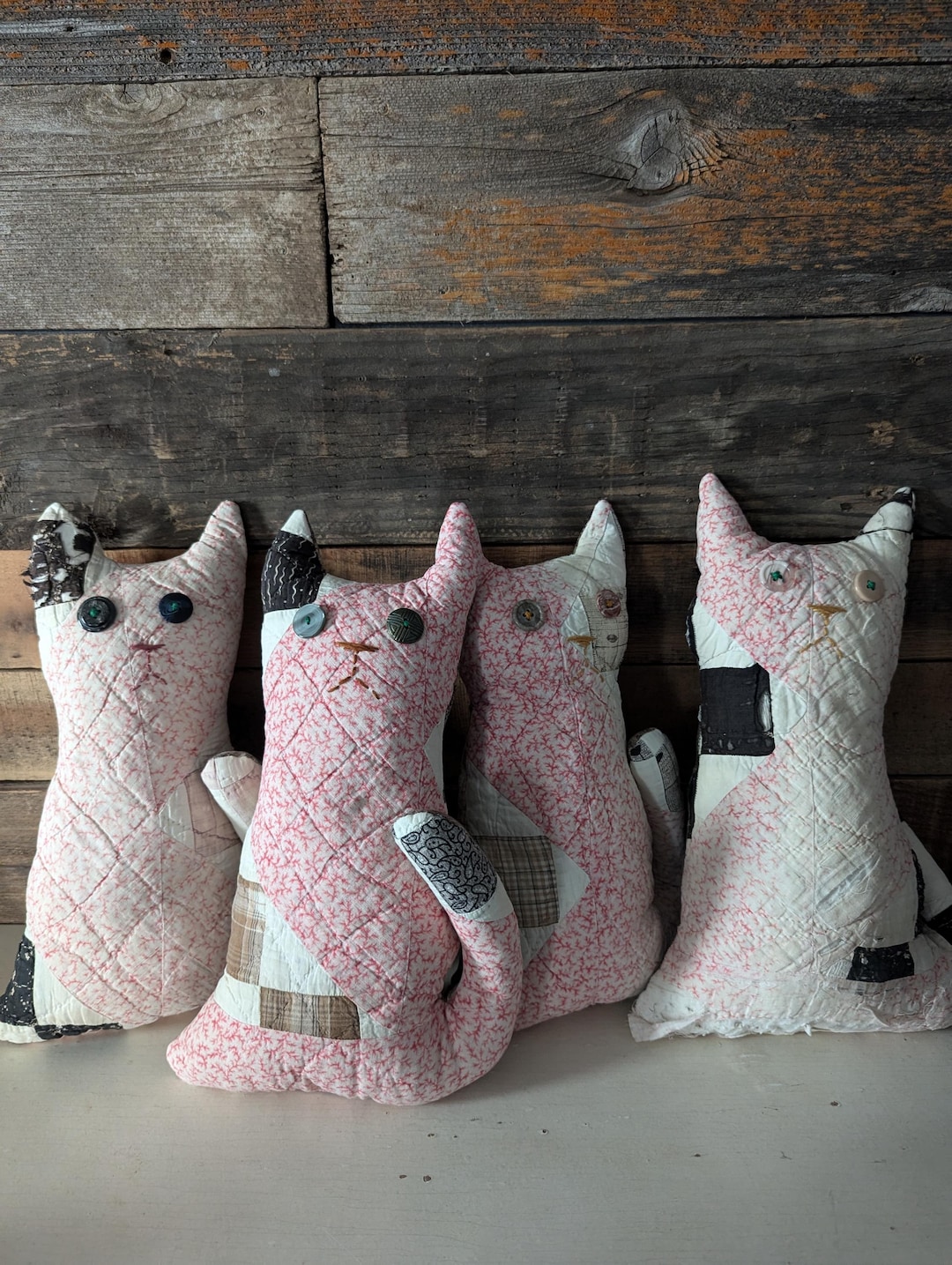 Antique Quilt Cat Pillow Button Eyes Farmhouse Decor Pillow Distressed ...