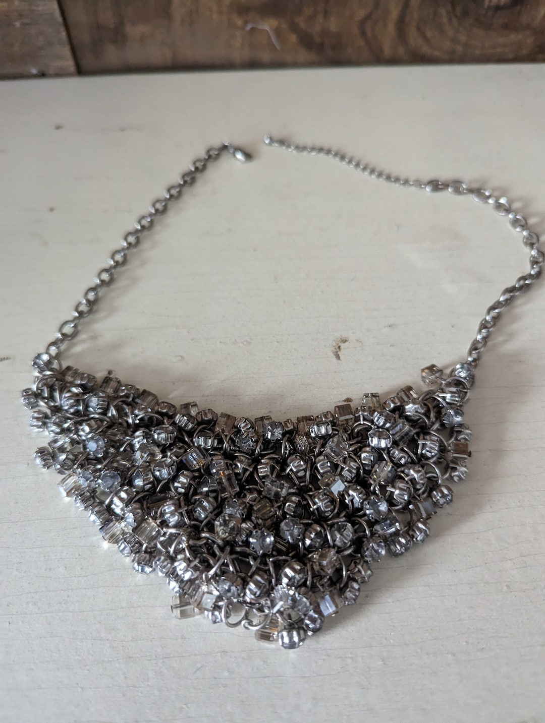 Vintage Bob Necklace Chainmail and Clear Gems - Etsy