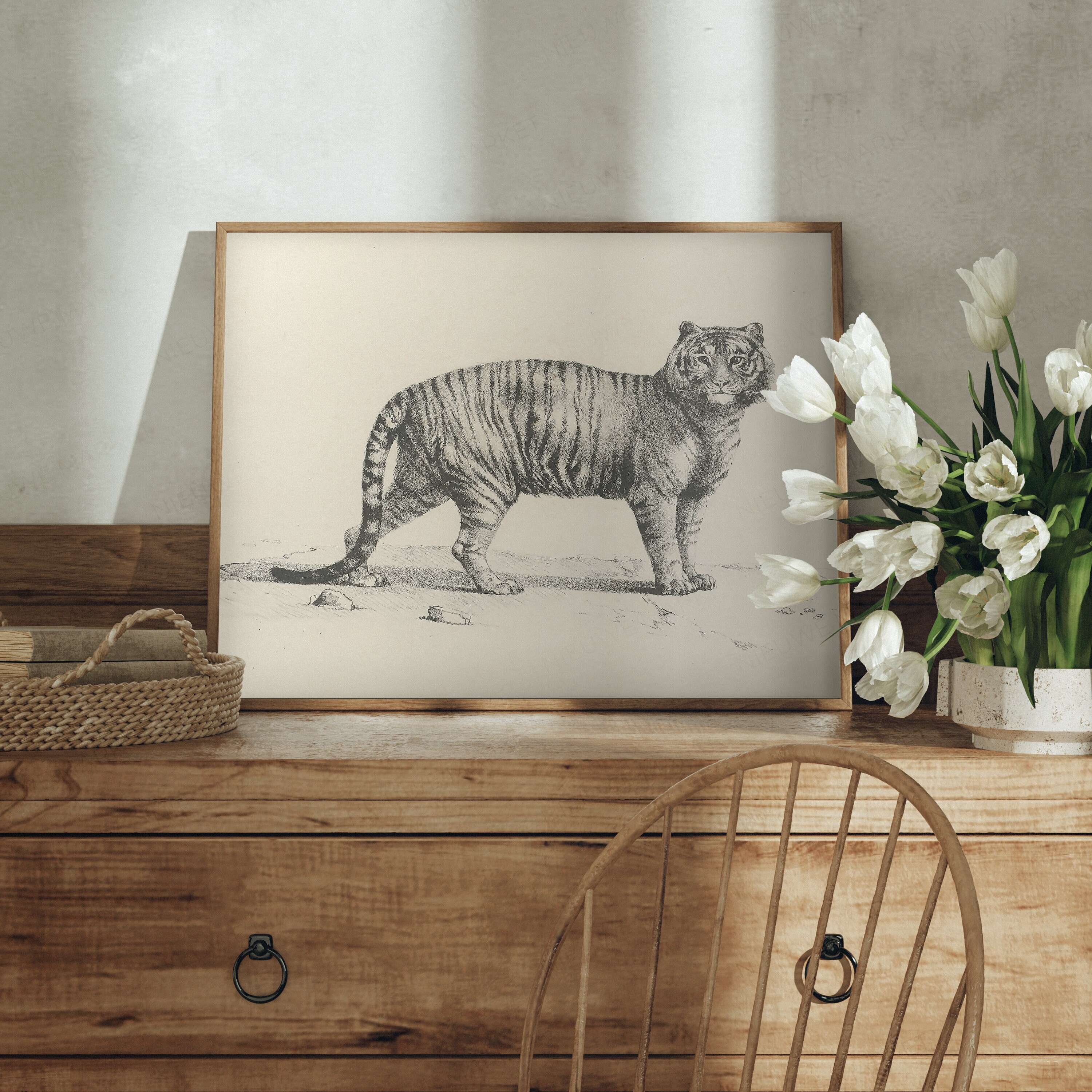 Vintage Tiger Wall Art Tiger Art Print Tiger Sketch Tiger Poster ...