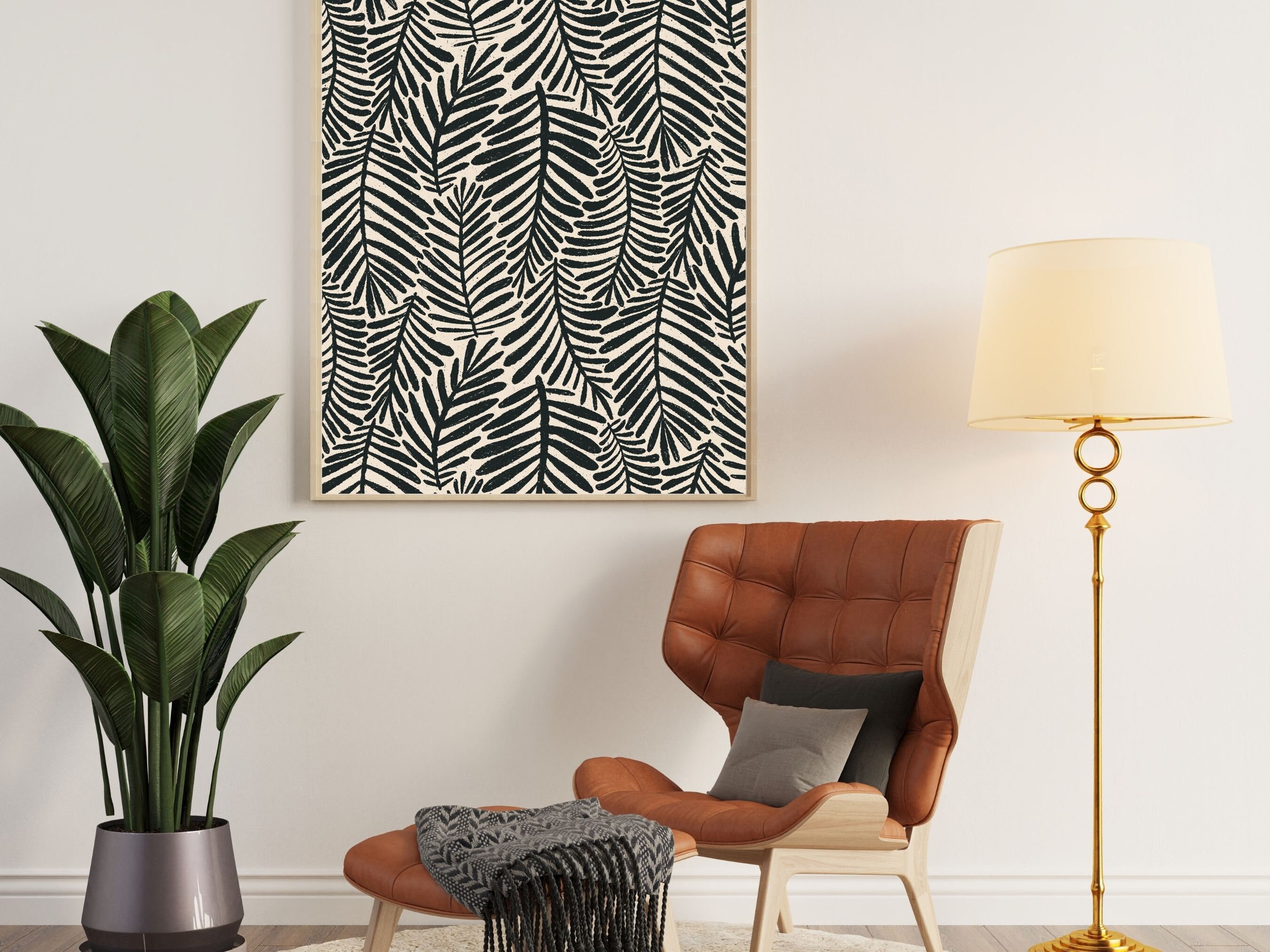 Black and Tan Floral Leaves Seamless Hand Drawn Flowers Botanical Art ...