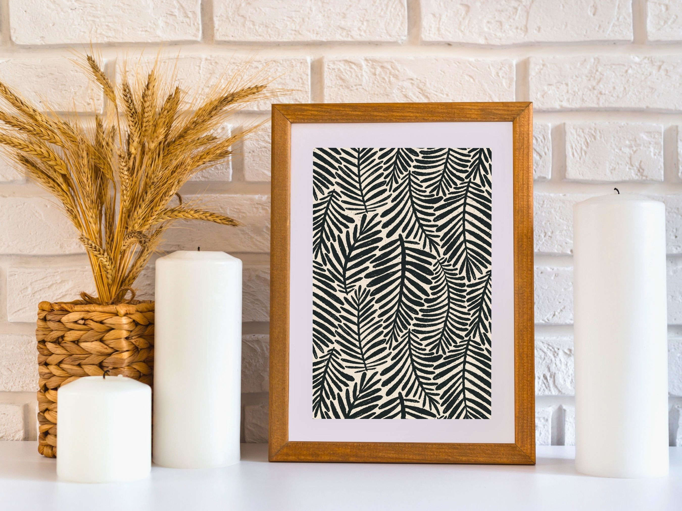 Black and Tan Floral Leaves Seamless Hand Drawn Flowers Botanical Art ...