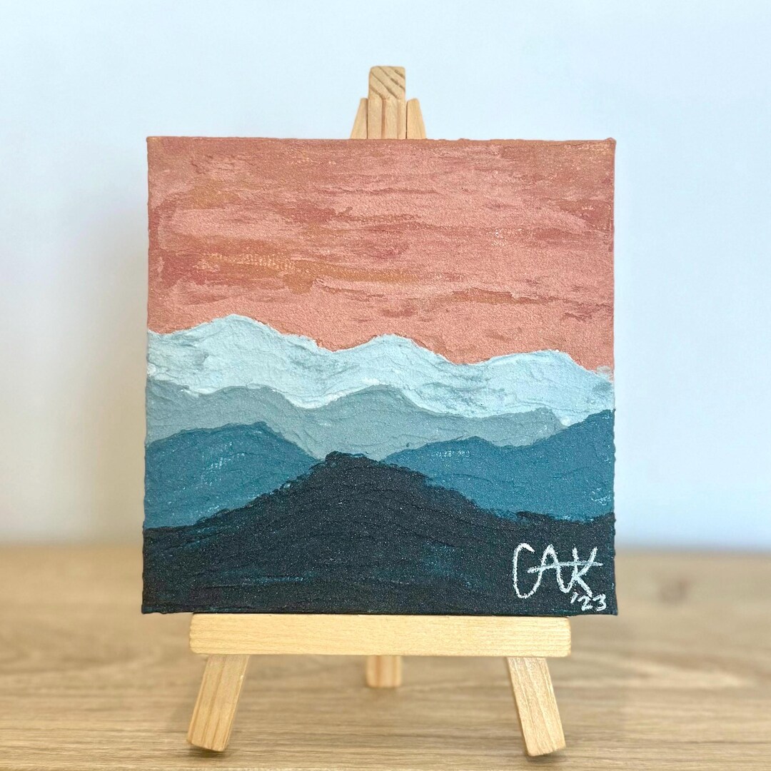 Original Mini 4x4 Acrylic Gritty Mountain Sunset Painting - Etsy