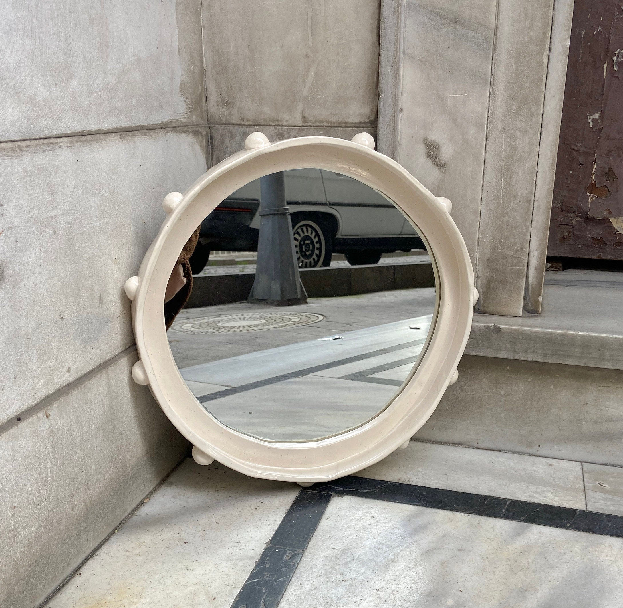 Handmade Ceramic Frame Mirror - Beige Brown Speckled - Etsy