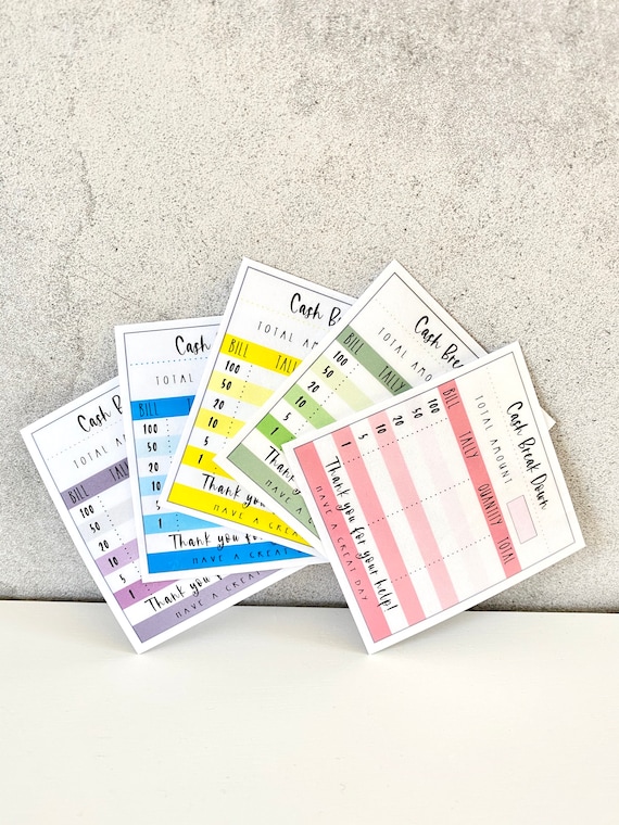 Laminated cash breakdown sheet for bank tellers Templates Paper & Party ...