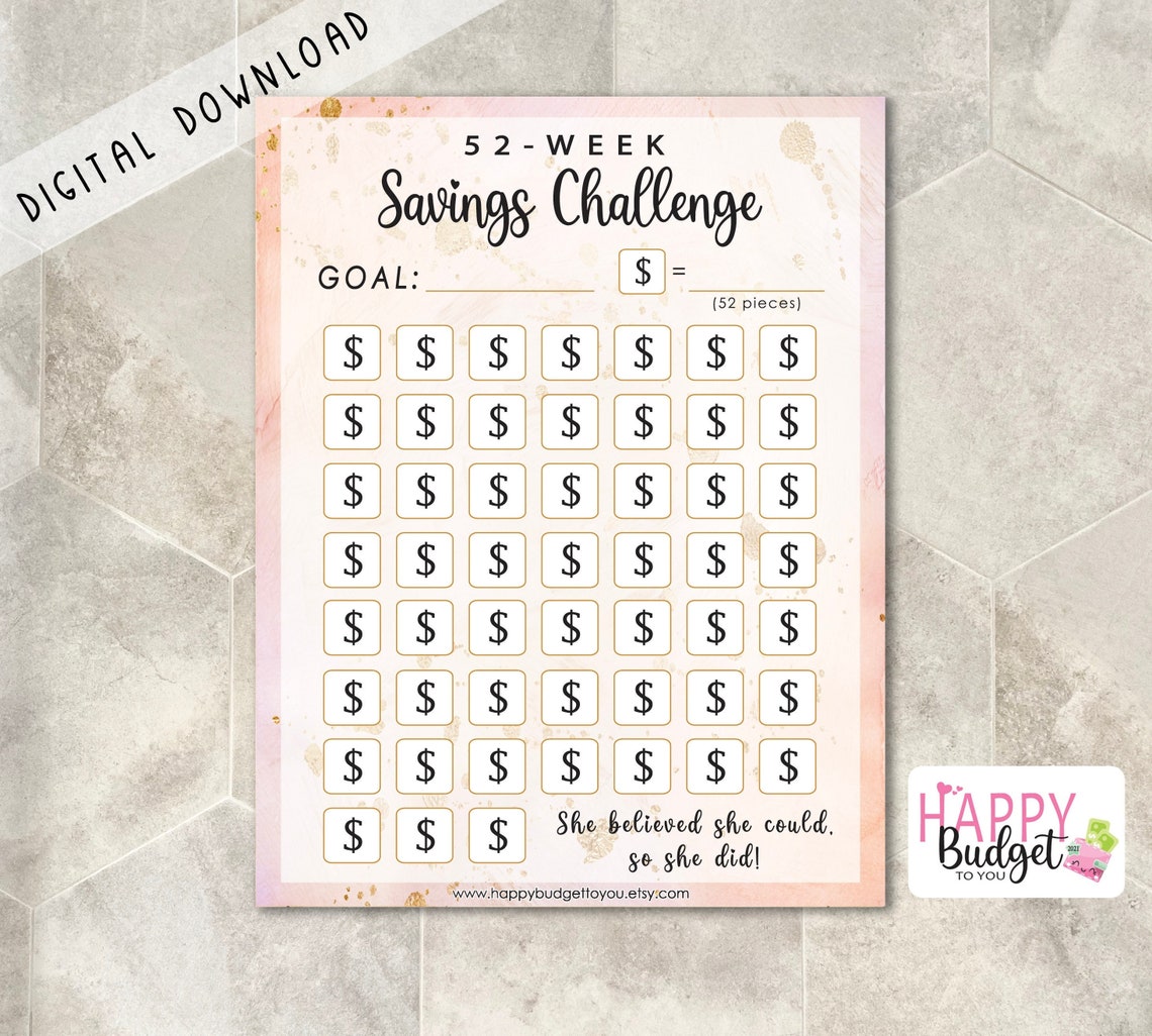 Printable Savings Challenge Budget Download Budgeting - Etsy