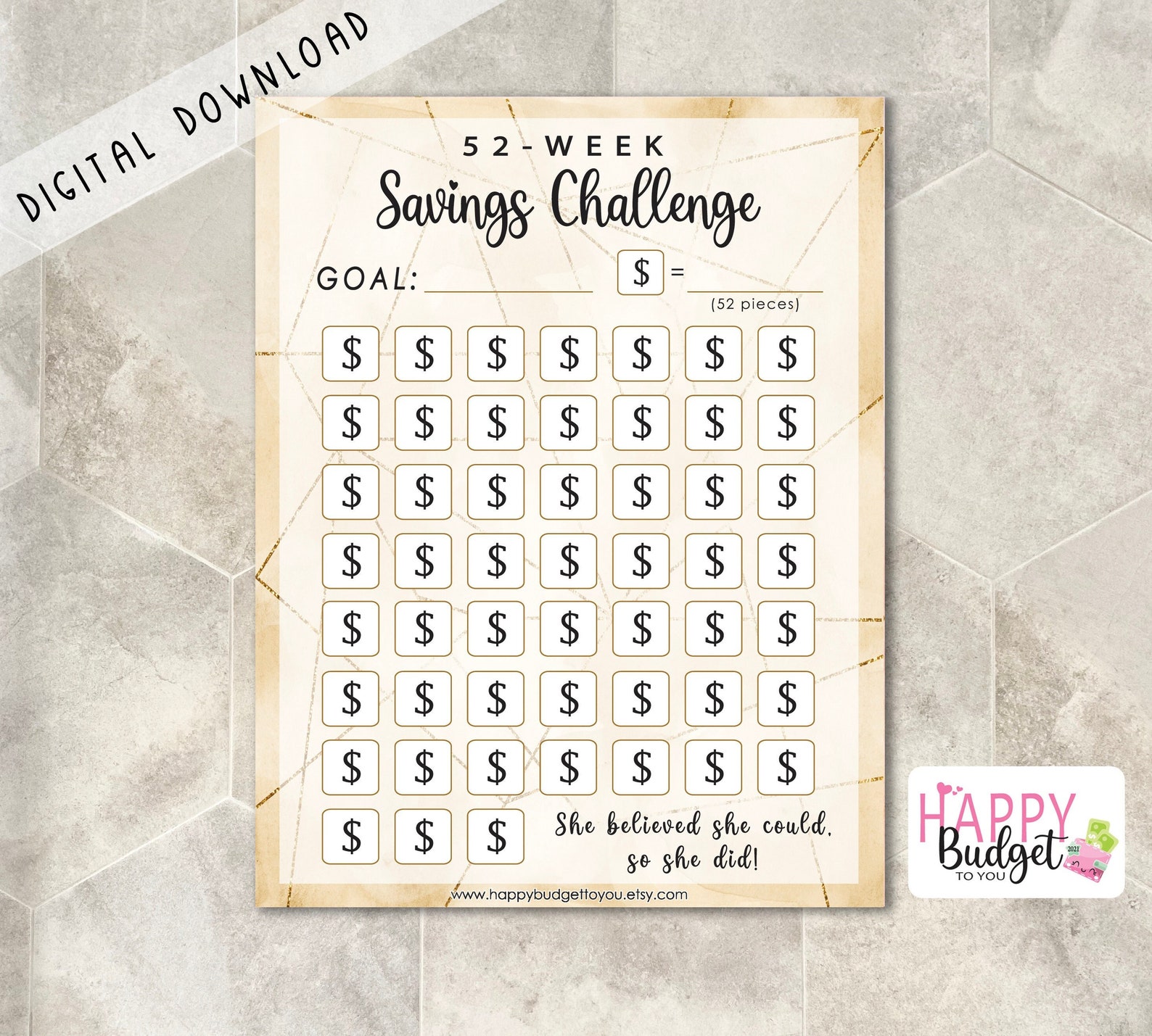 Spar-Challenge Druckbar TAN 52 Wochen Spar-Challenge - Etsy.de