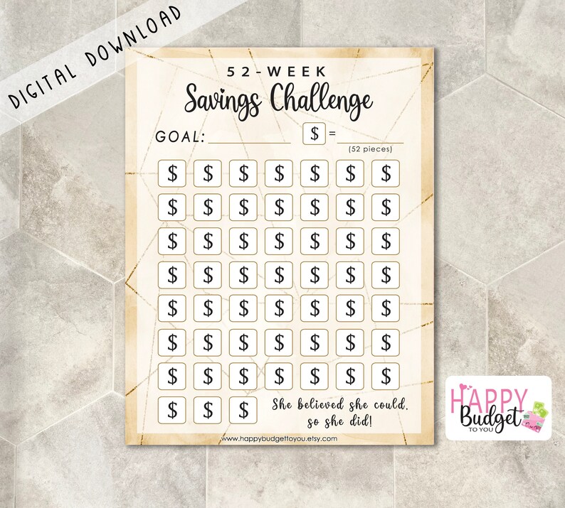 Savings Challenge Printable Tan 52 Week Savings Challenge Etsy