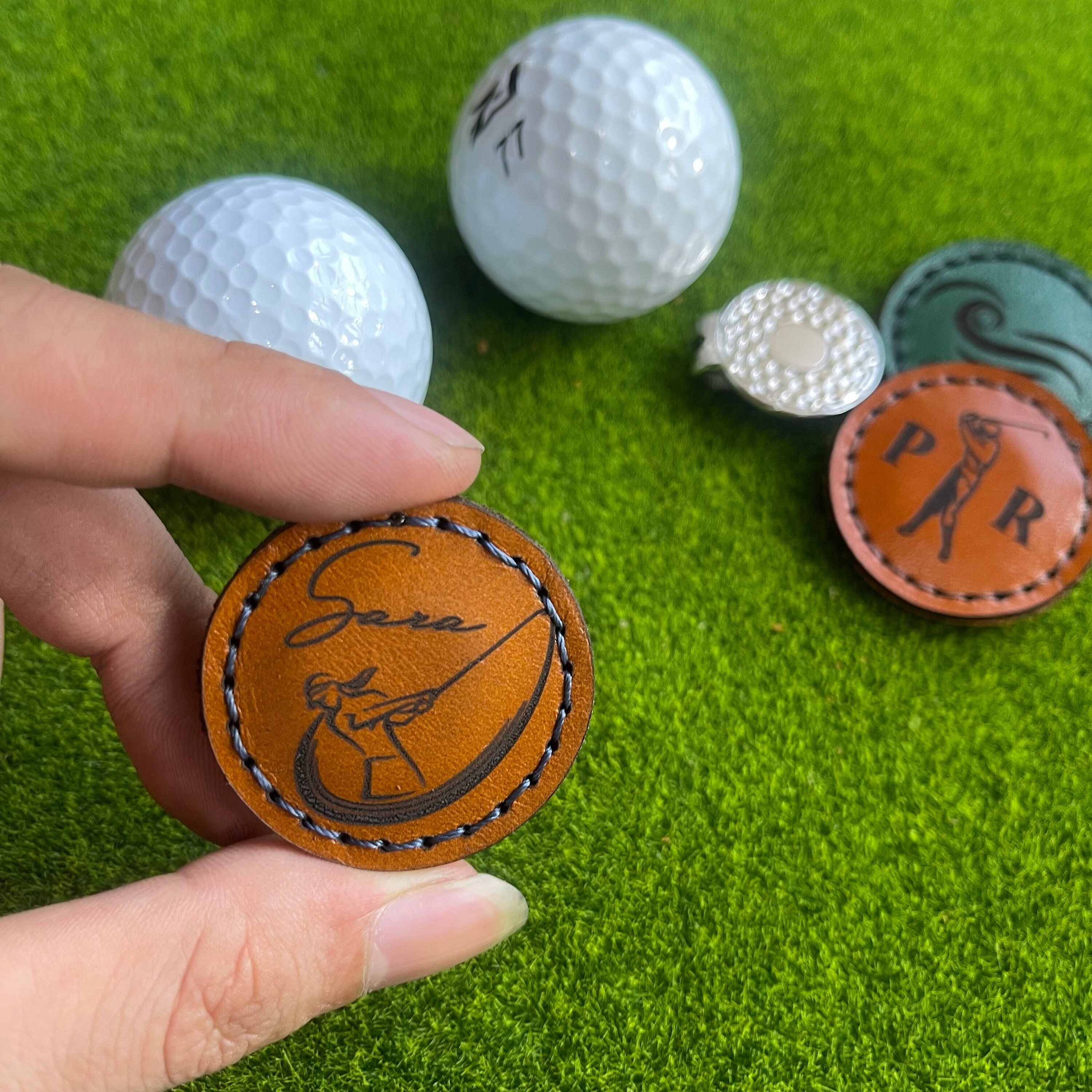 Personalized Leather Golf Marker SET OF 2 Premium Golf Gifts 1.5 Wide ...