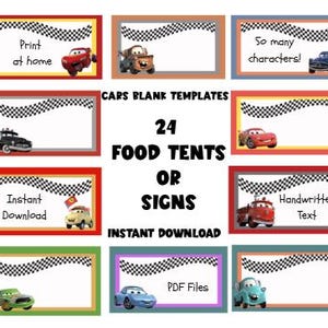 Instant Download Blank Cars Food Tents | Cars Party | Food Signs | Car ...