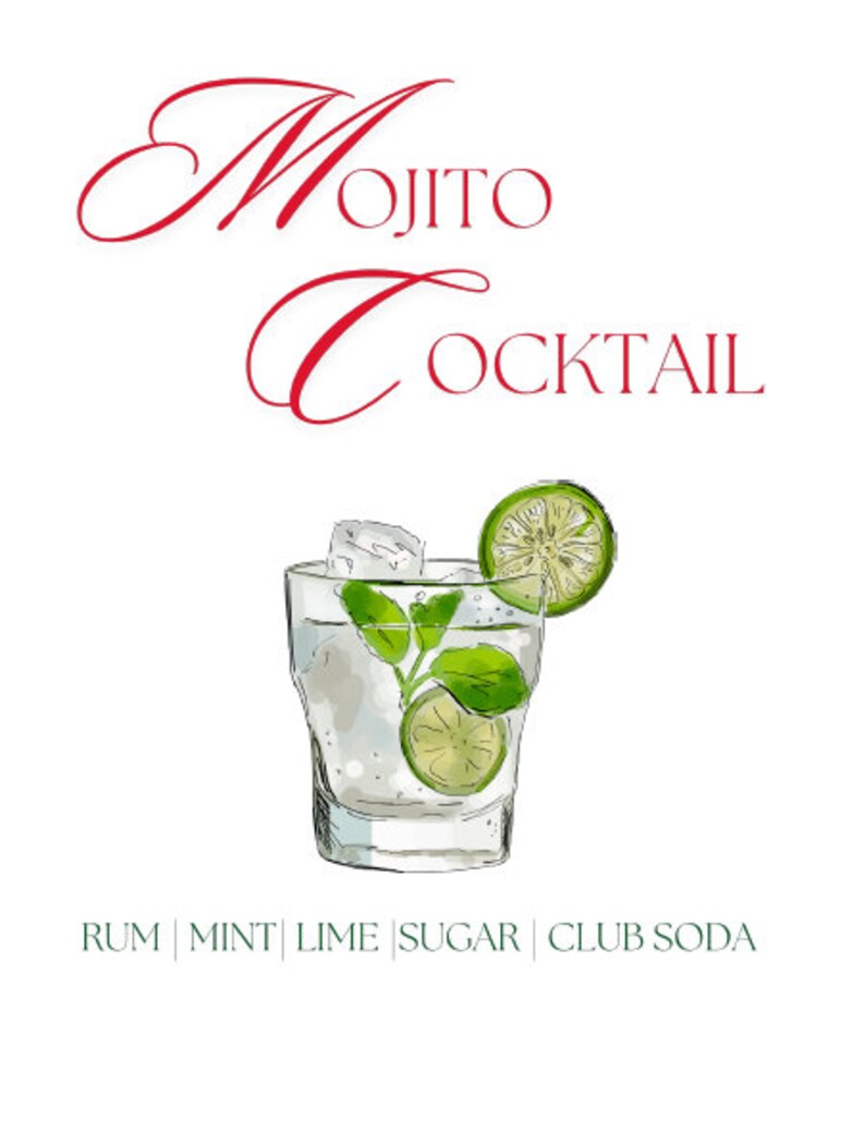 DIGITAL Mojito Sign | 8 X 10 | Cocktails Sign | Printable | Signature ...