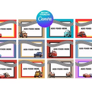 CANVA Editable Digital Cars Food Tents | Cars Party | Food Signs | Car ...