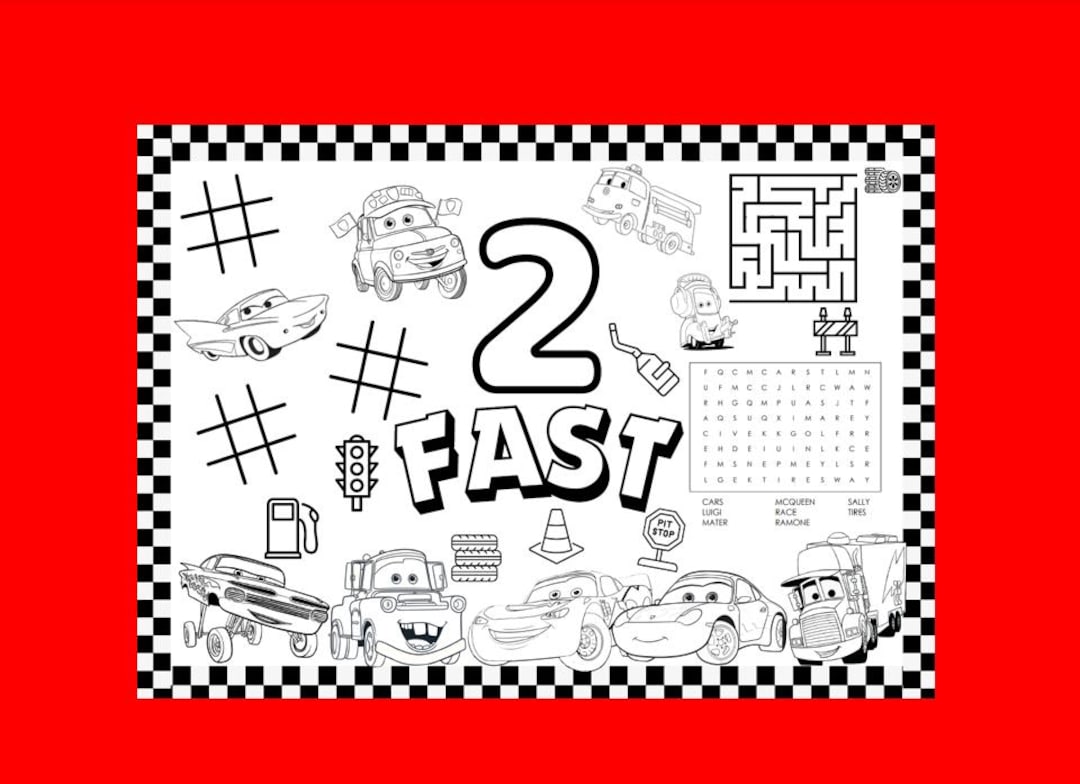 Printable Cars 2 Fast Activity Sheet | Cars Party | Coloring | Car ...