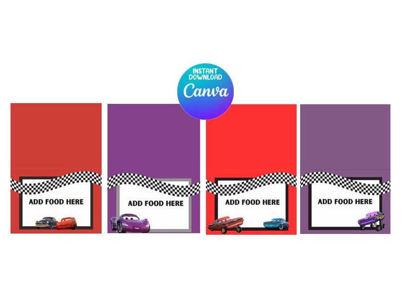 CANVA Editable Digital Cars Food Tents | Cars Party | Food Signs | Car ...