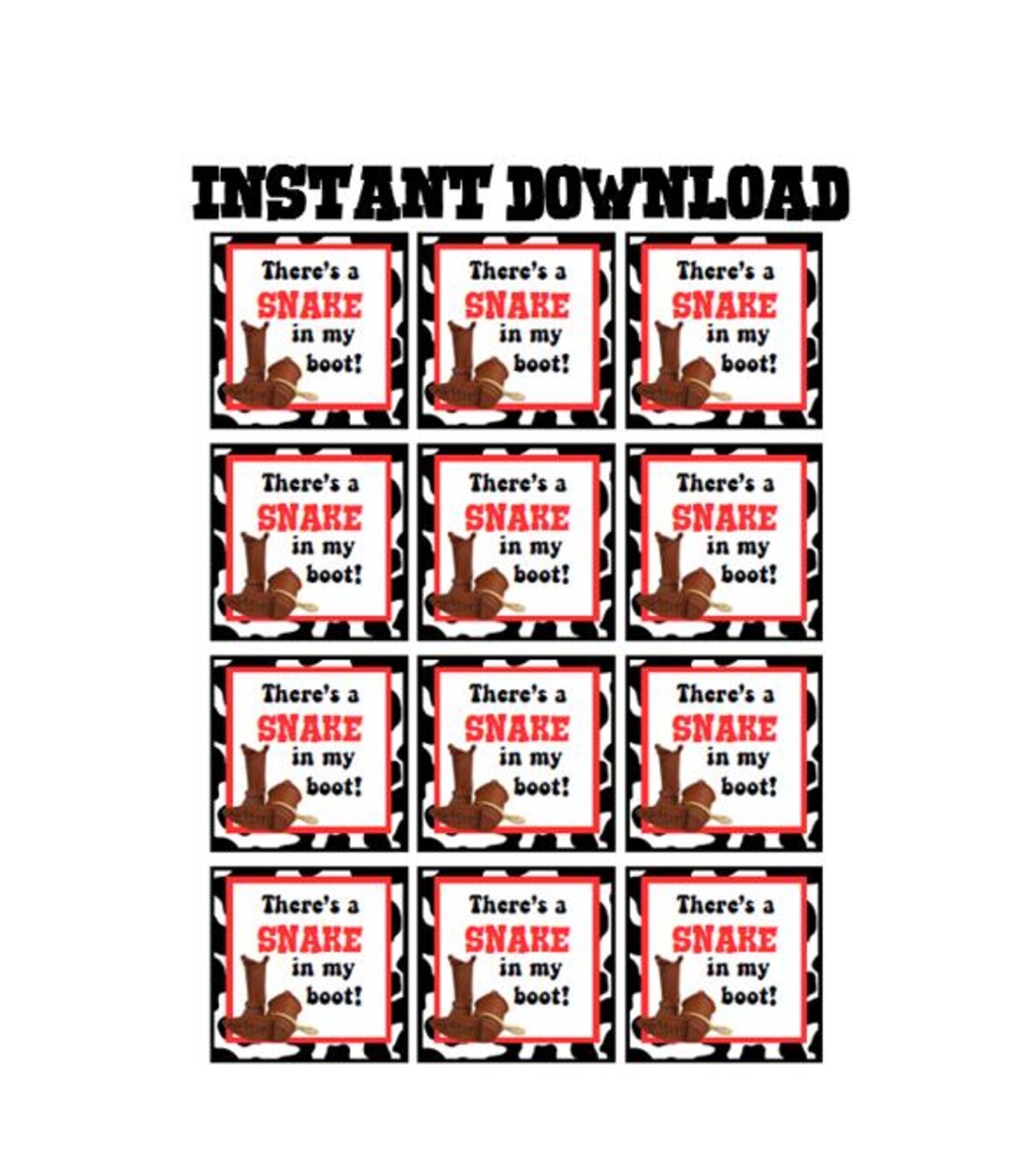 INSTANT DOWNLOAD There's A Snake in My Boot Tags | Toy Story | Food ...