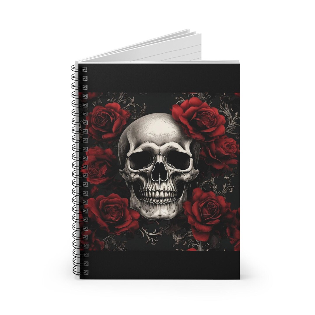 Gothic Notebook, Red Rose Skull Journal, Baroque Style, Dark Spiral ...