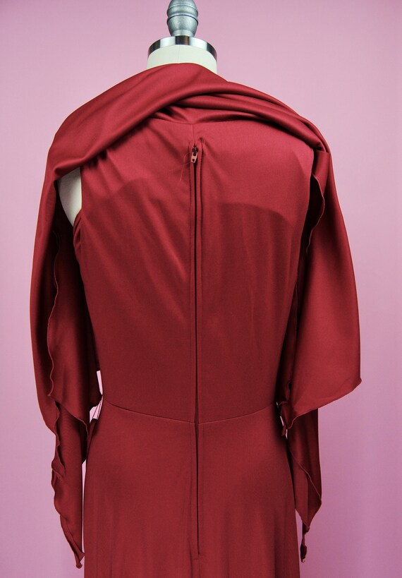 1970s Burgundy Maxi with Cape Goddess Gown - Sm - Gem