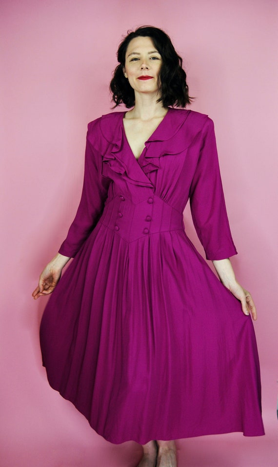 1980s Vintage Bright Pink Fuchsia Paul Harris Dress -… - Gem