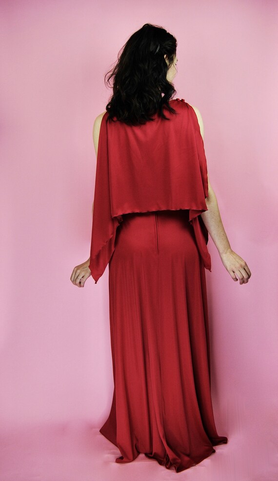 1970s Burgundy Maxi with Cape Goddess Gown - Sm - Gem