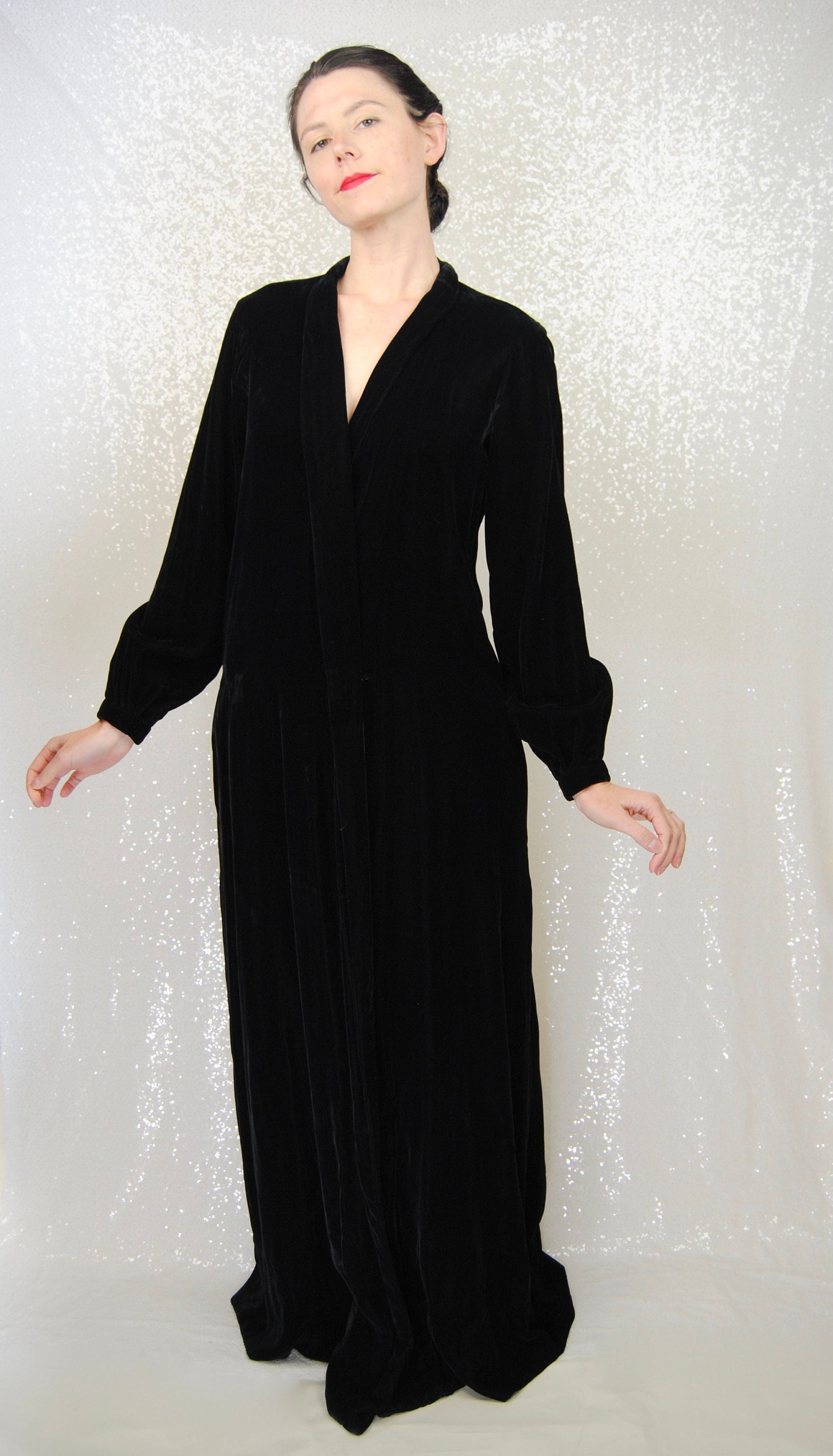 1960s 1970s Long Black Velvet Robe With Pockets Md to Lg - Etsy