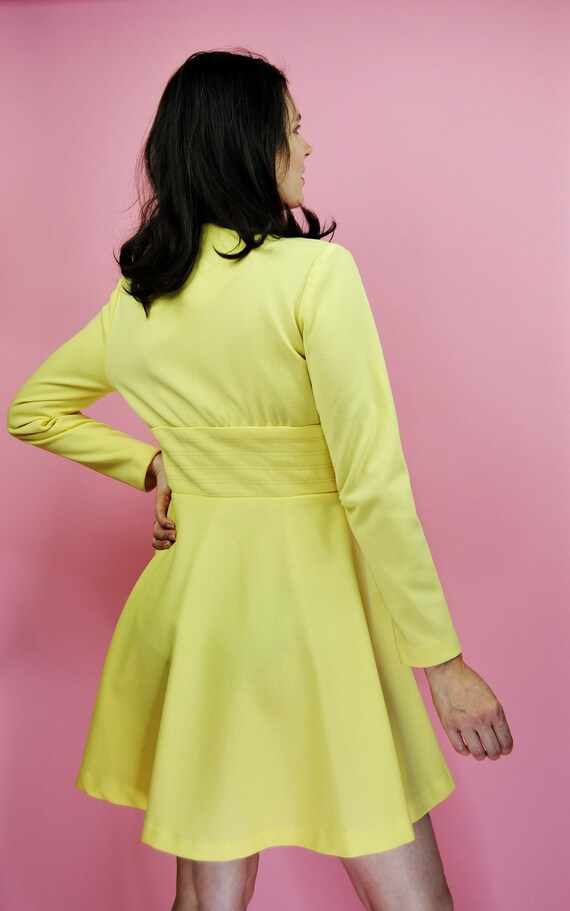 1960s Vintage Bright Yellow Mini Wrap Skater Dress - … - Gem