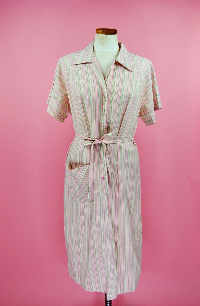 1960s "dee Dee by Decatur" Striped Pink and Green House Dress - Lg - Etsy