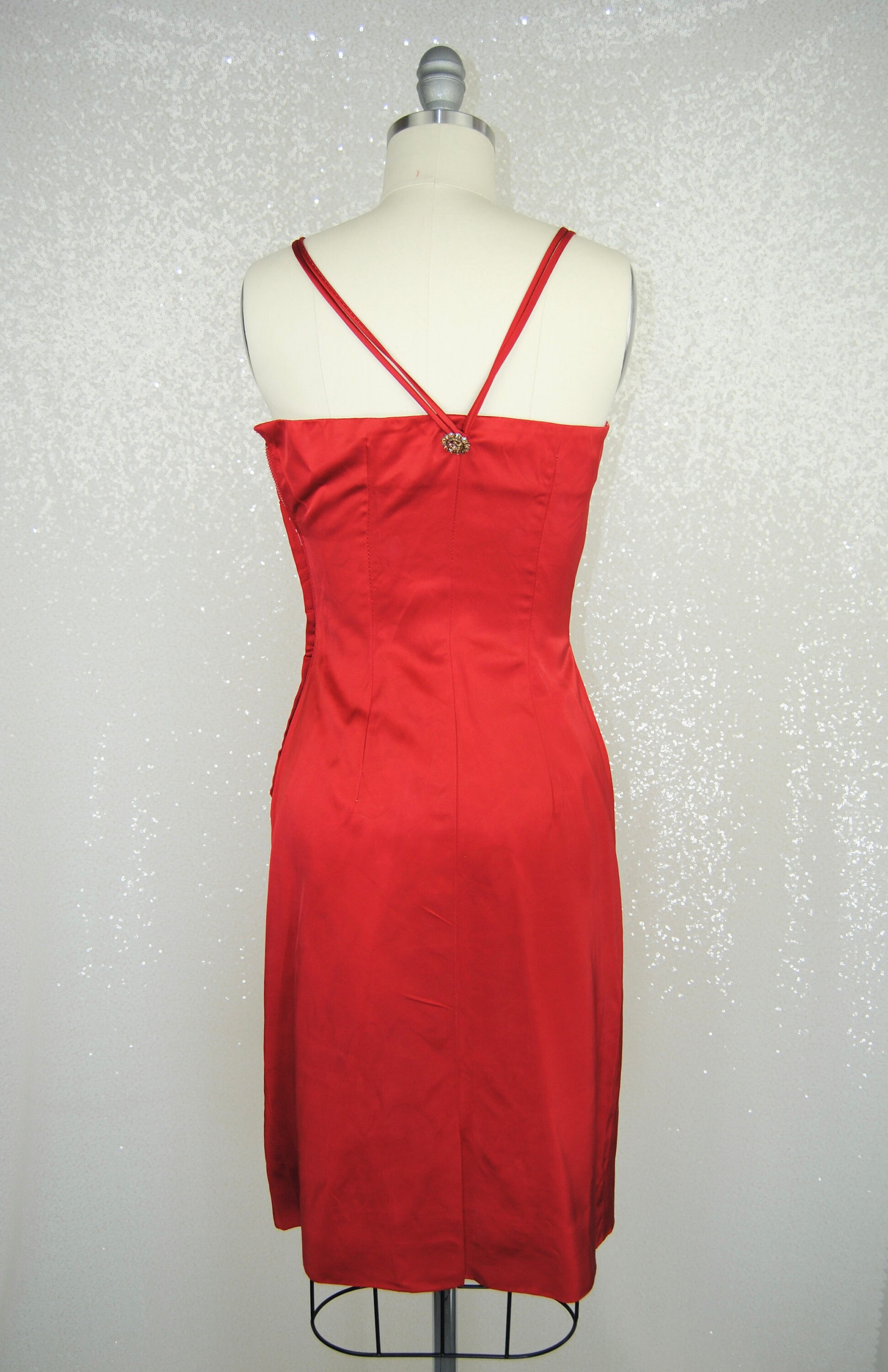 1950s Vintage Elinor Porter Red Satin Cocktail Dress With Detachable ...
