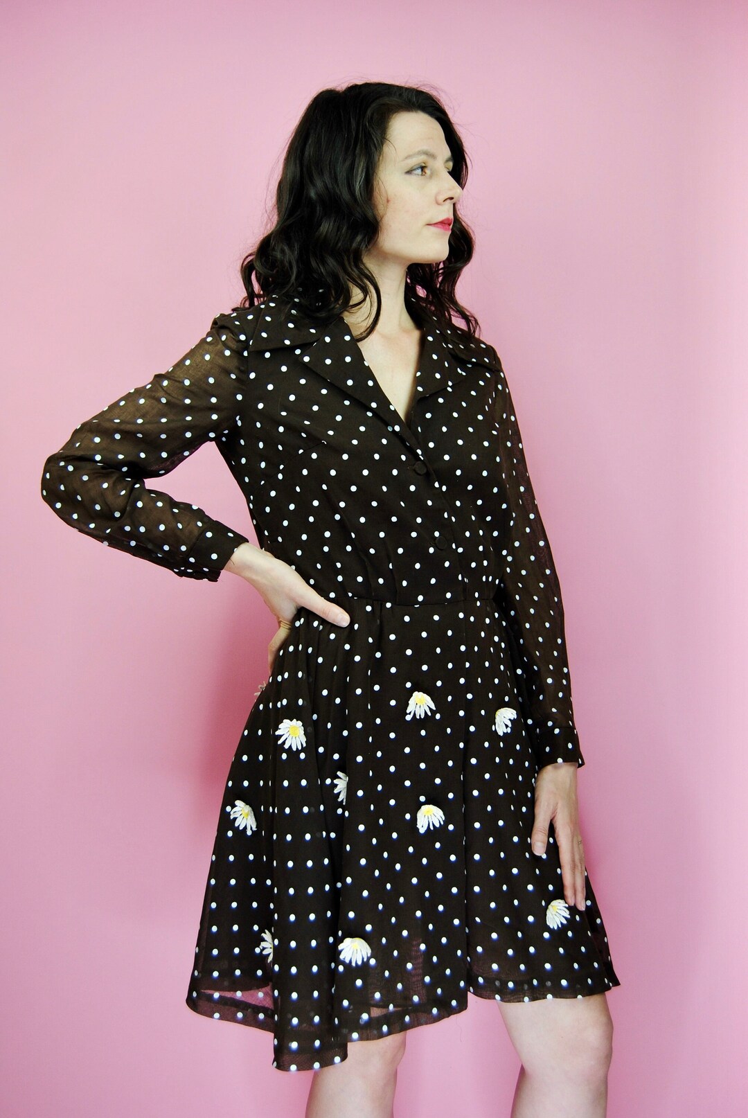 1970s Miss Continental by Ned Gould Brown Daisy Dress Sm - Etsy