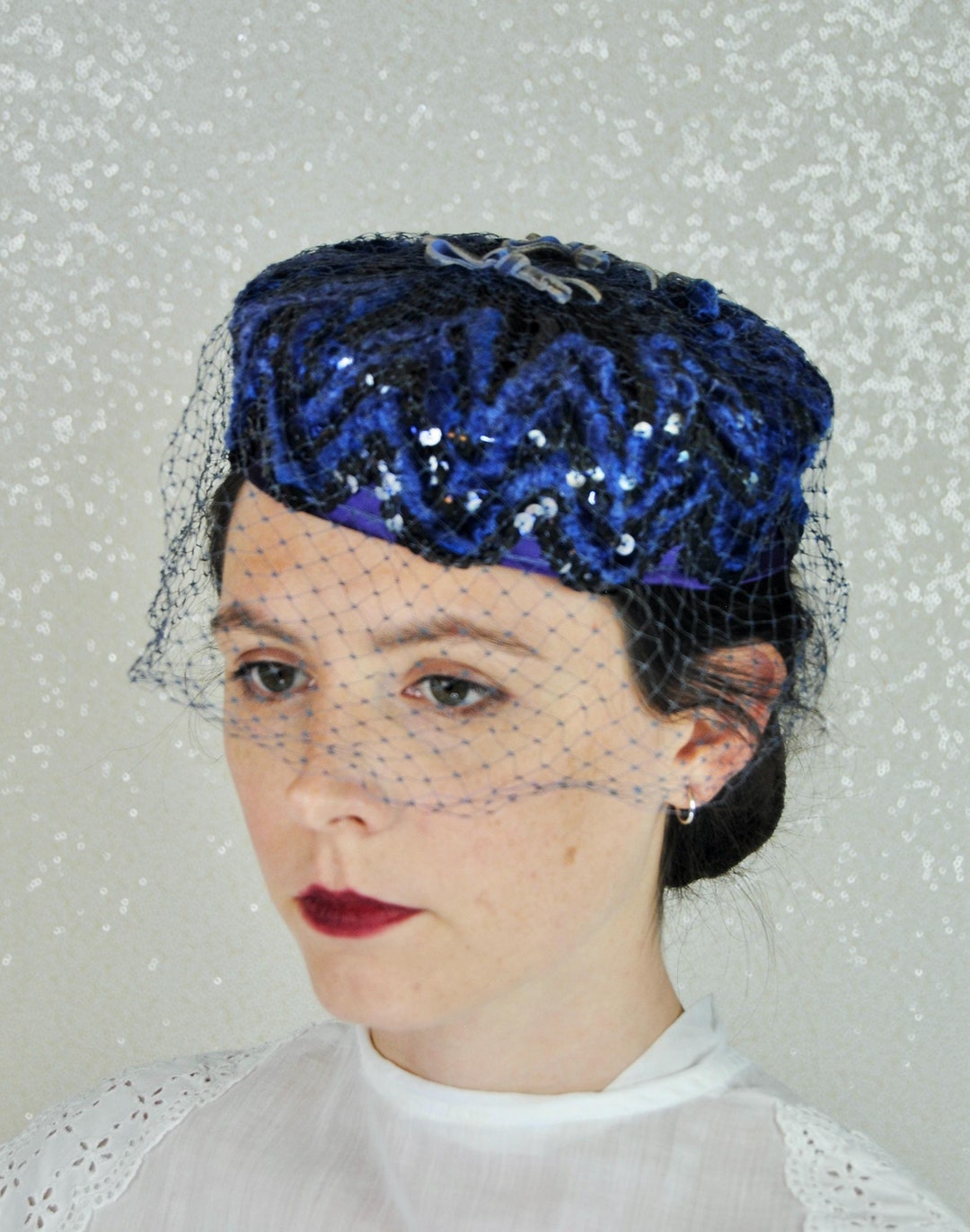 1960s Vintage Blue Sequined Pill Box Style Hat With Netting - Etsy