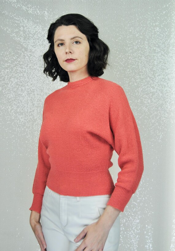 1940s 1950s Toby Berman Coral Pink Wool Chenille Pull… - Gem