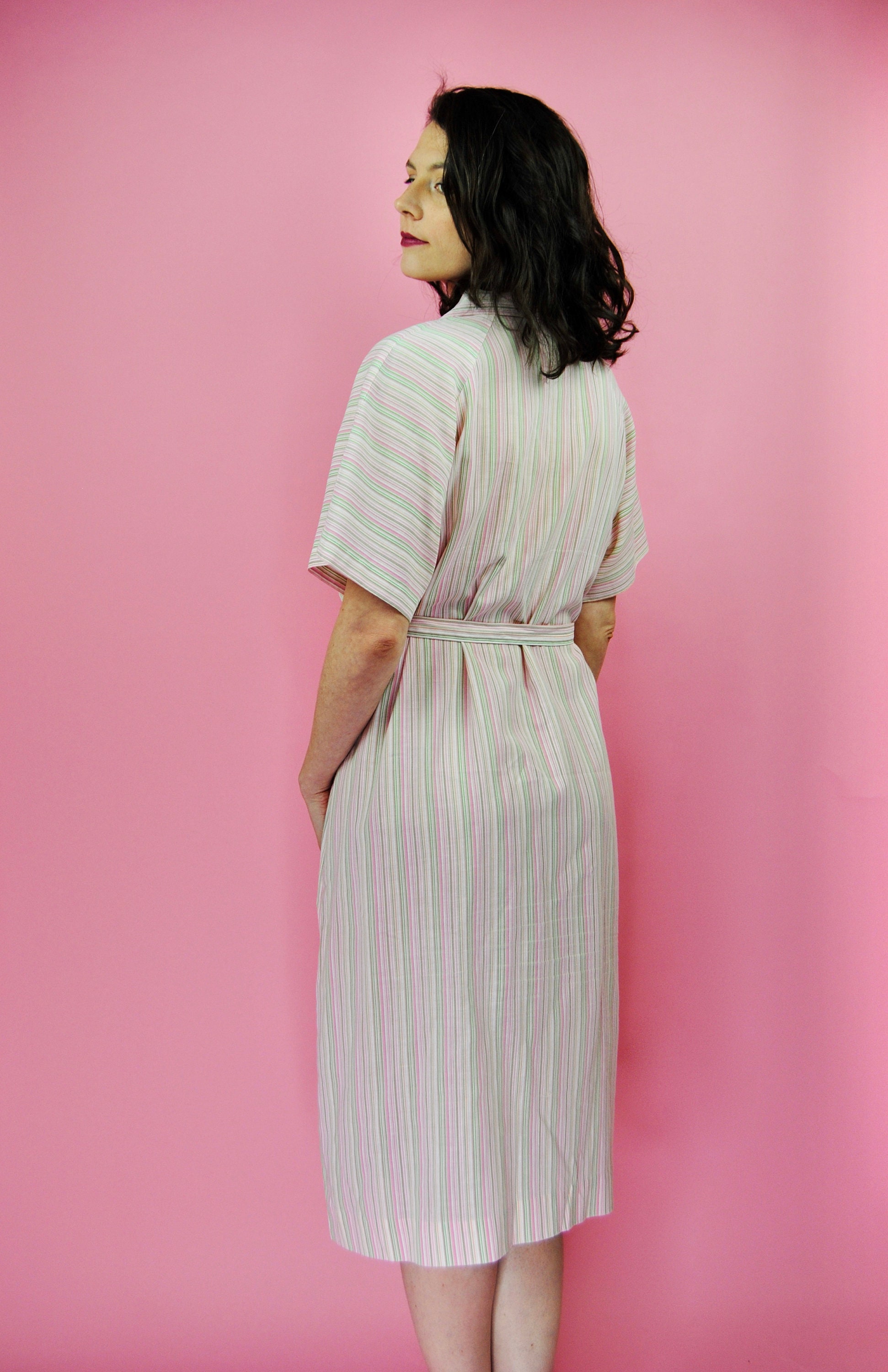 1960s "dee Dee by Decatur" Striped Pink and Green House Dress - Lg - Etsy
