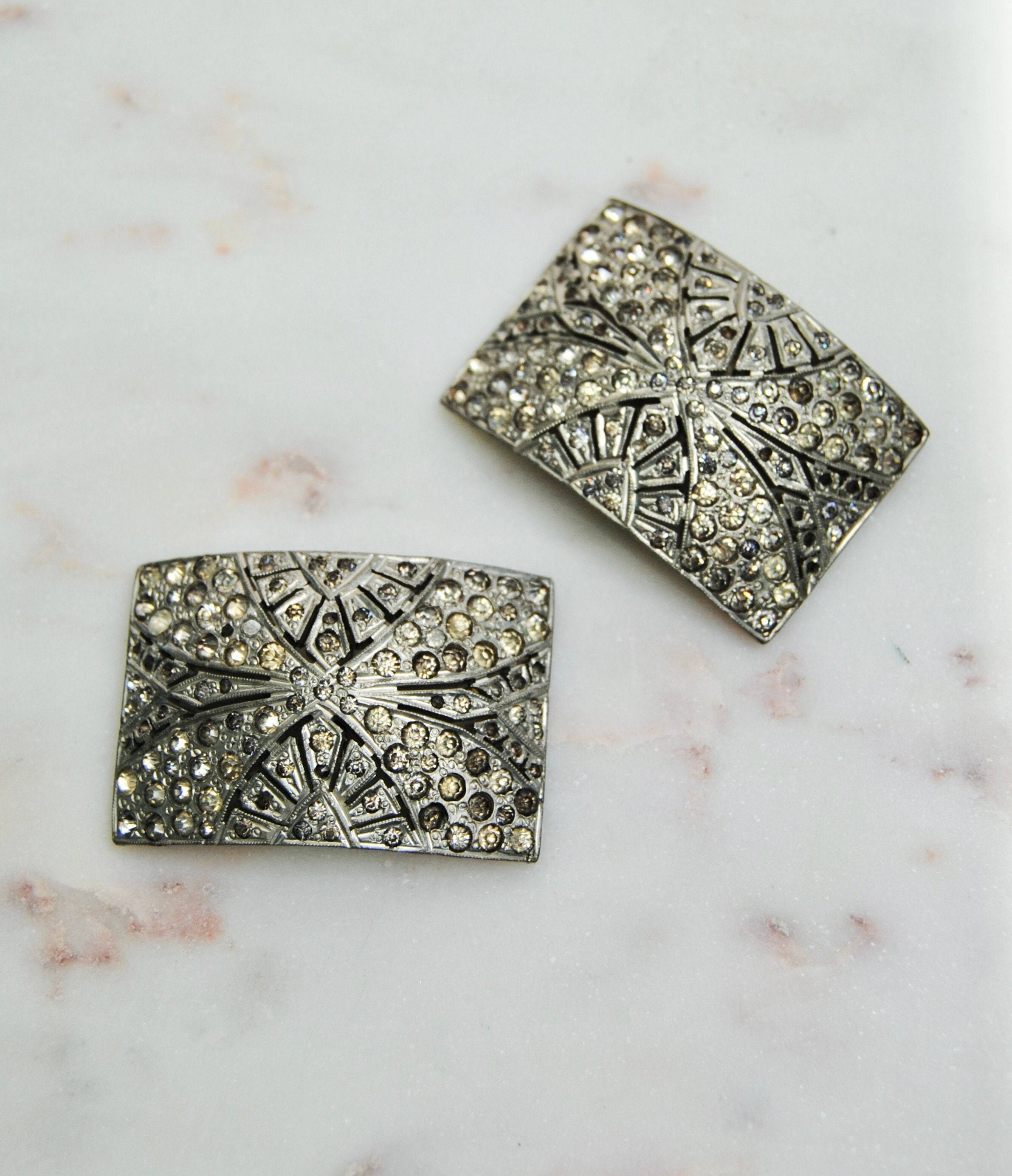 1930s 1940s Vintage Rhinestone Silver Tone Shoe Buckles - Etsy