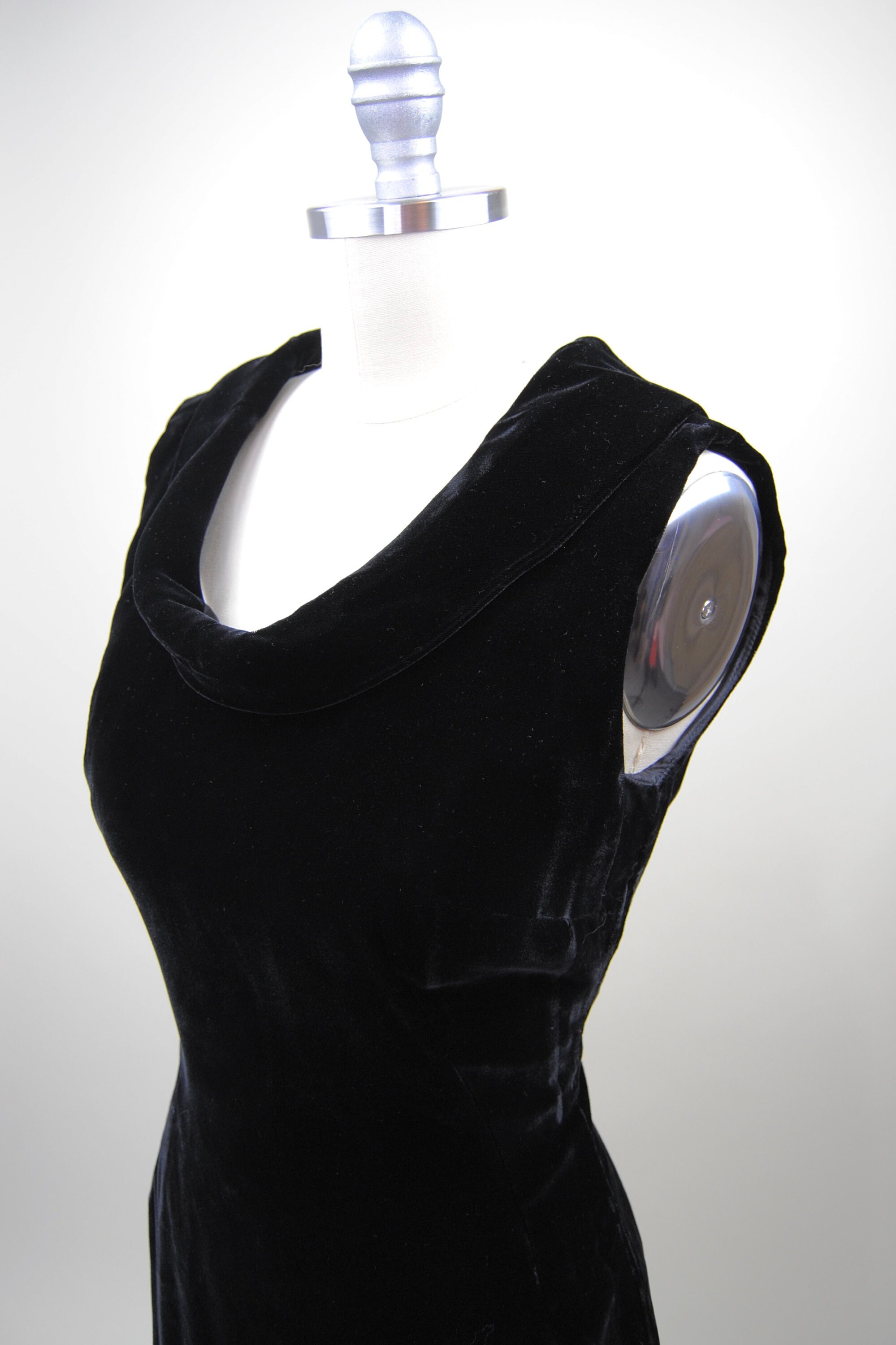 1960's 1970's Gale Mitchell Black Velvet Classic Cowl Neck Cocktail ...